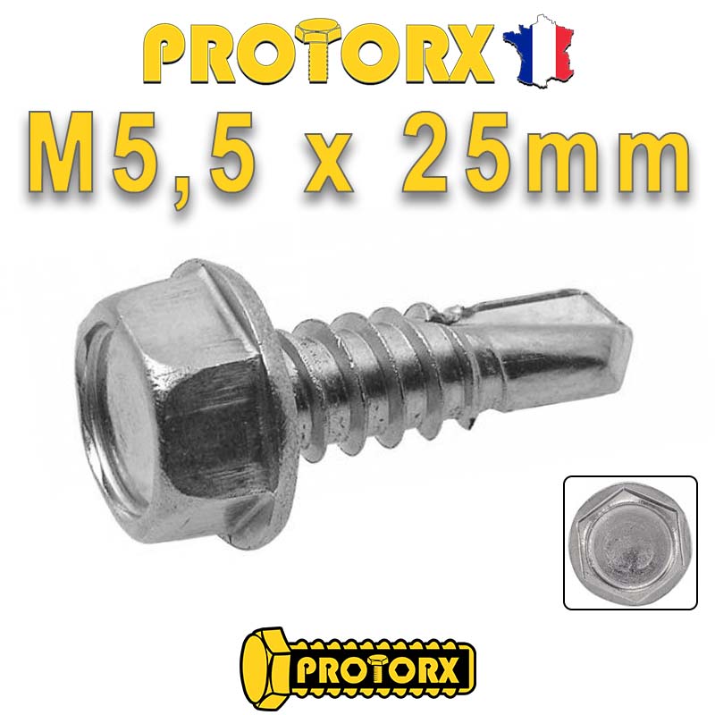 Vis AUTOPERCEUSE Tête Hexagonale à EMBASE : (M5,5 x 25mm) x 10pcs | Acier Inox A2 | Usage ...