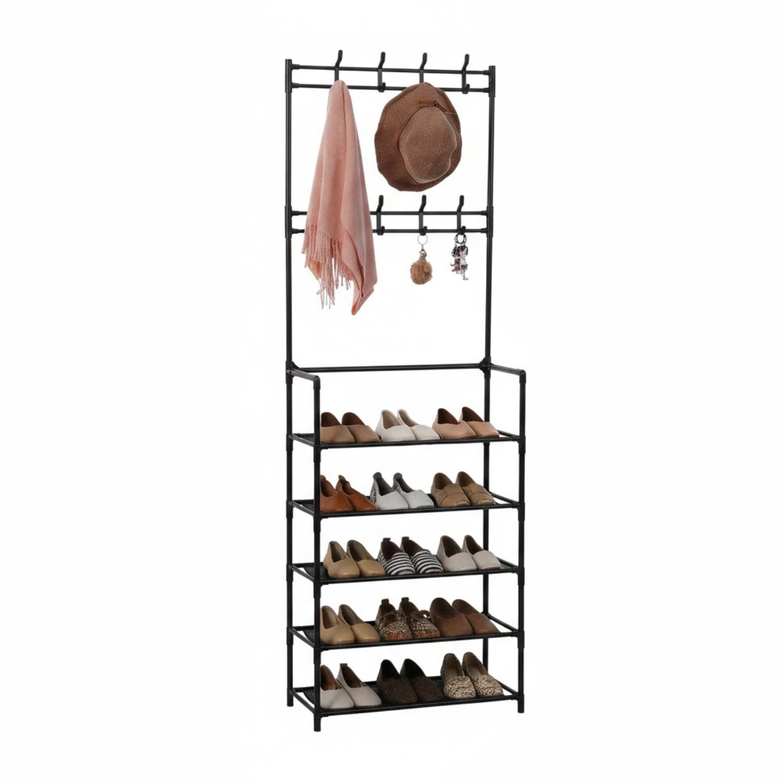 DASCK - Mueble Recibidor Perchero con Zapatero 5 Baldas Negro | 60 x 26 ...