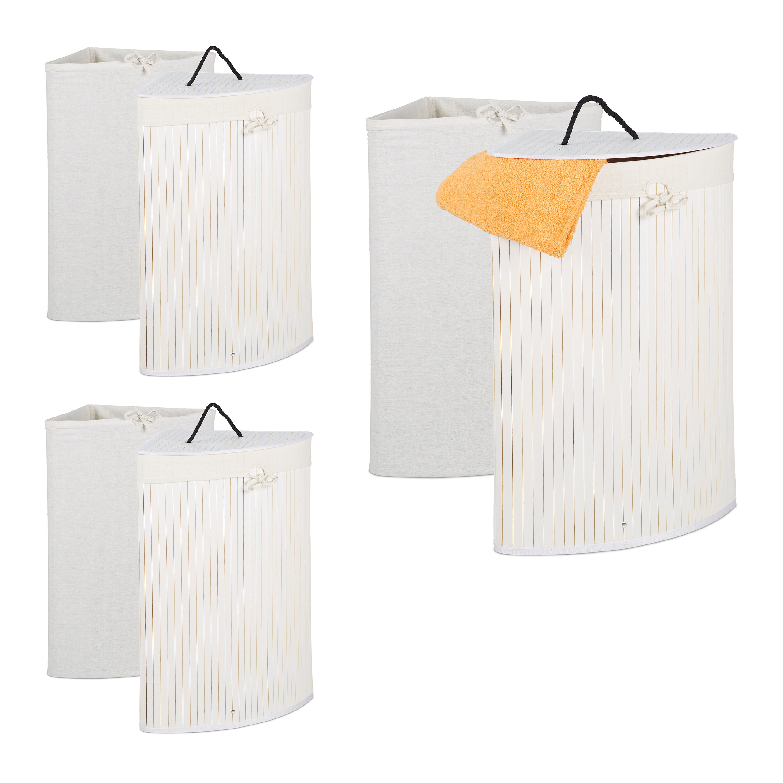 Panier lessive en angle, lot 3, bambou, corbeille pliable avec ...