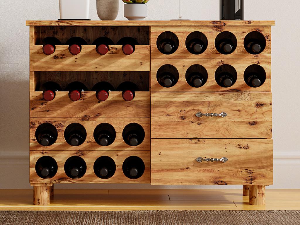 Meuble range bouteilles en bois de sapin et MDF - L.90 x P. 32 x H. 69 ...