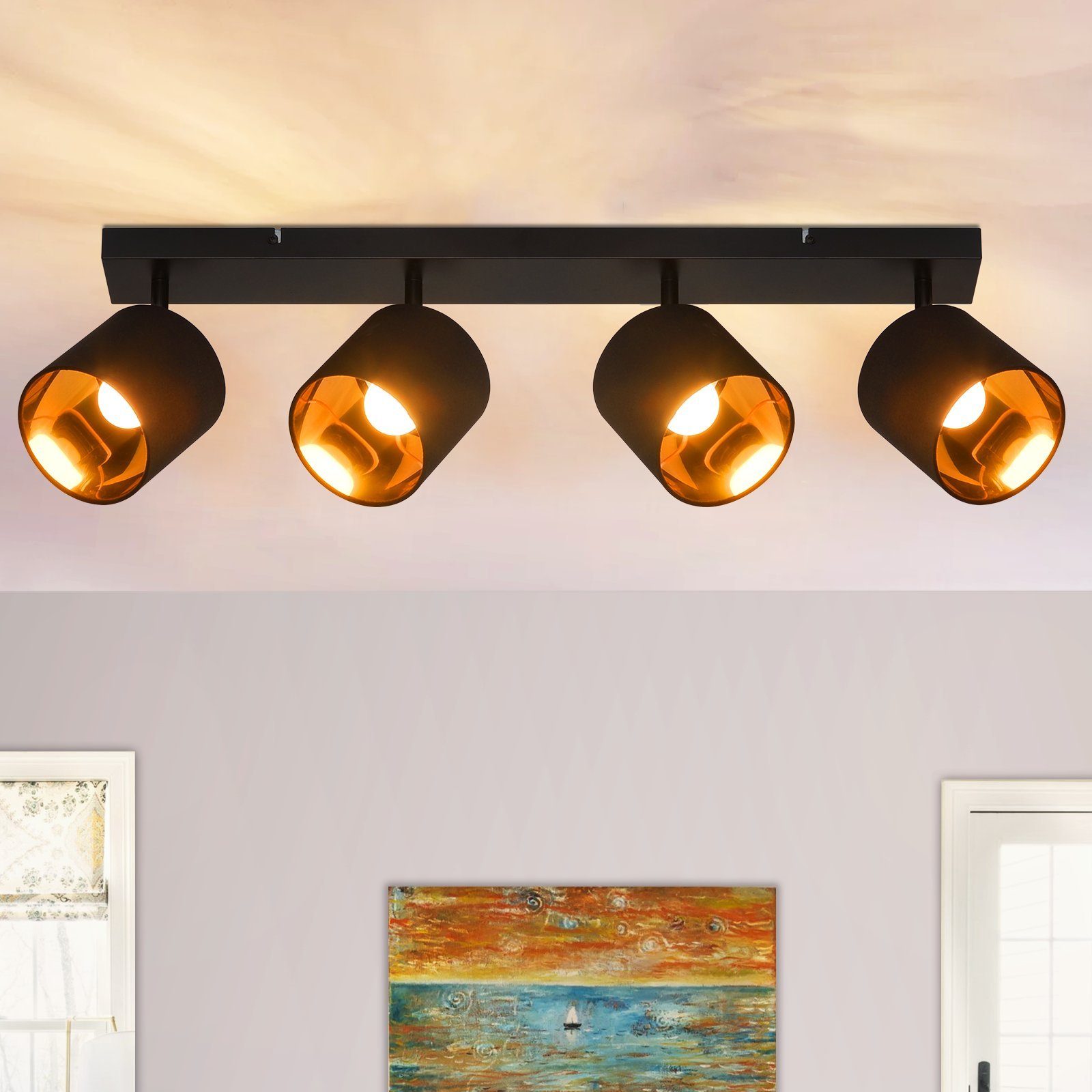 ZMH 4 Spots de plafond noirs rétro de type E14 rotatifs à 350° (max. 25 ...