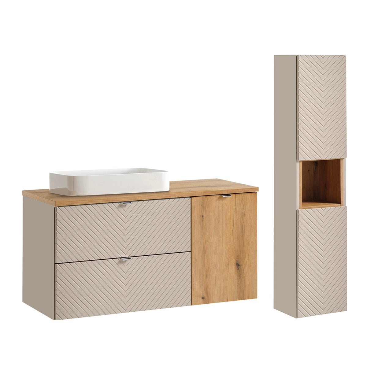 Conjunto de muebles con lavabo individual 120cm cesto ropa y columna ...
