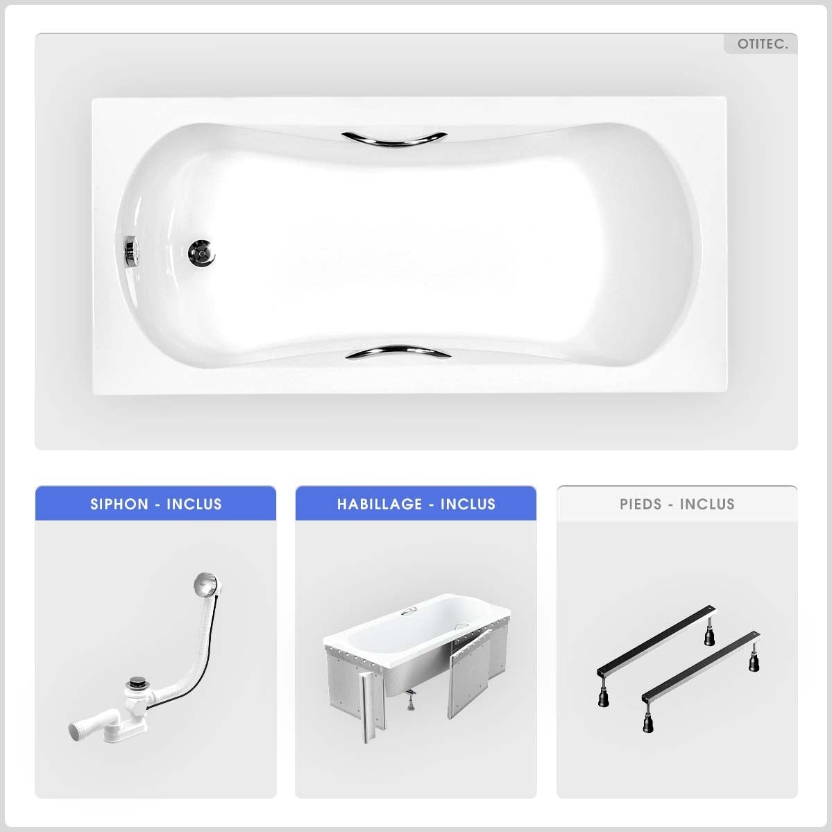 Vasca da bagno rettangolare - 140 x 70 cm - con rivestimento - piedini ...
