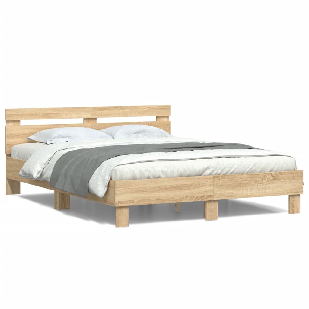 Estructura de cama con cabecero y LED roble sonoma 140x200 cm | Leroy ...