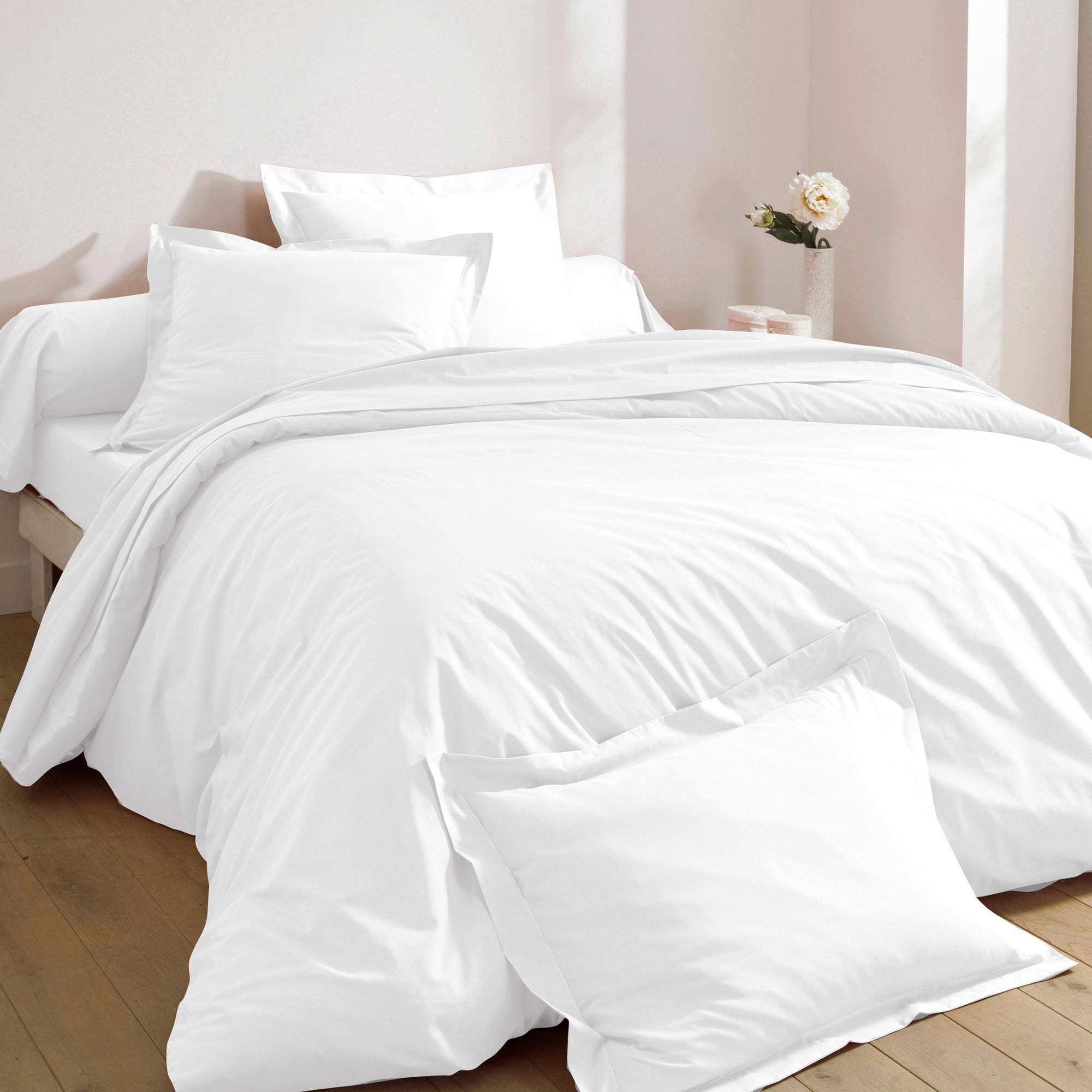 Drap-housse PERCALE UNIE 180x200x28 blanc en coton | Leroy Merlin