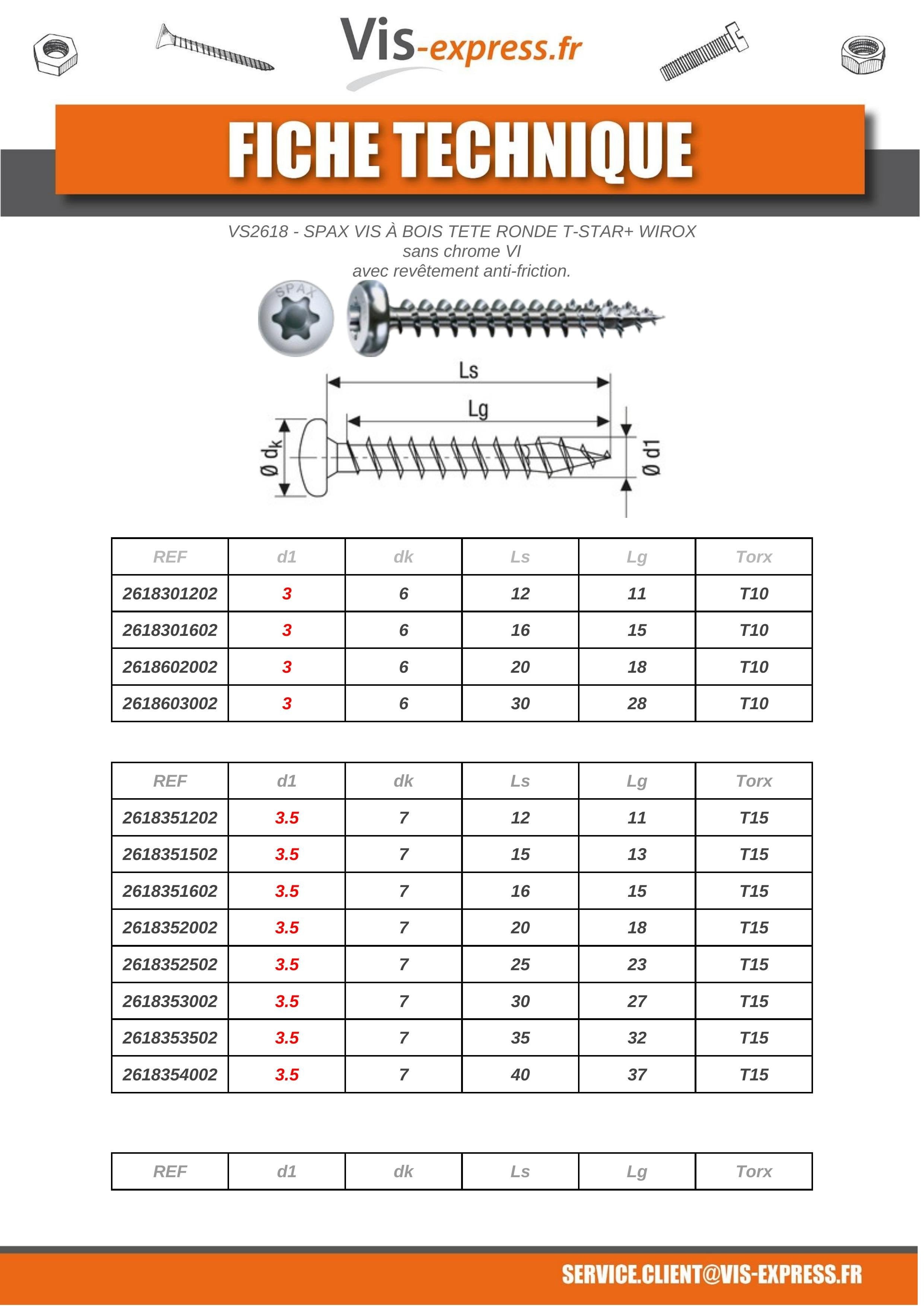 Spax Vis bois Tête ronde TR T-STAR+ TORX T20 WIROX 5X90 Filetée sur 61 ...