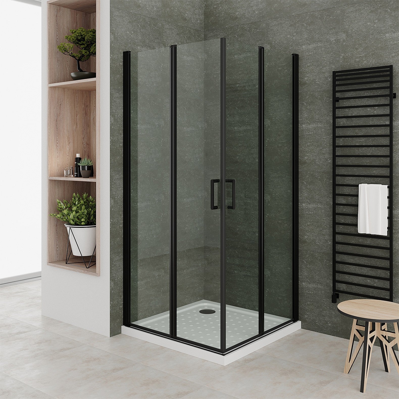 SOFIA-BLACK Cabine de douche 80 x 80 cm + receveur H.190 porte pivotante verre 6 mm transparent ...