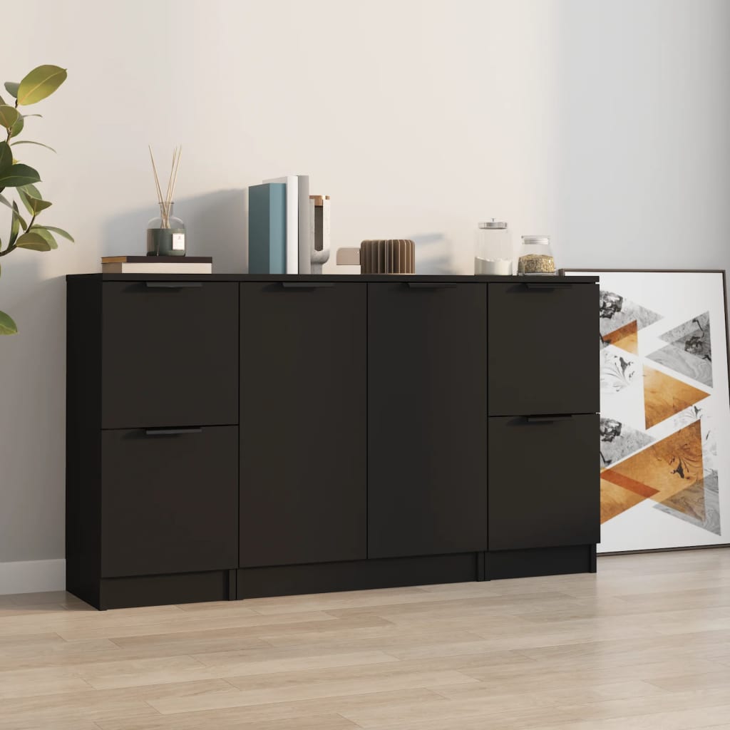 Buffets 3 pcs noir bois d'ingénierie | Leroy Merlin
