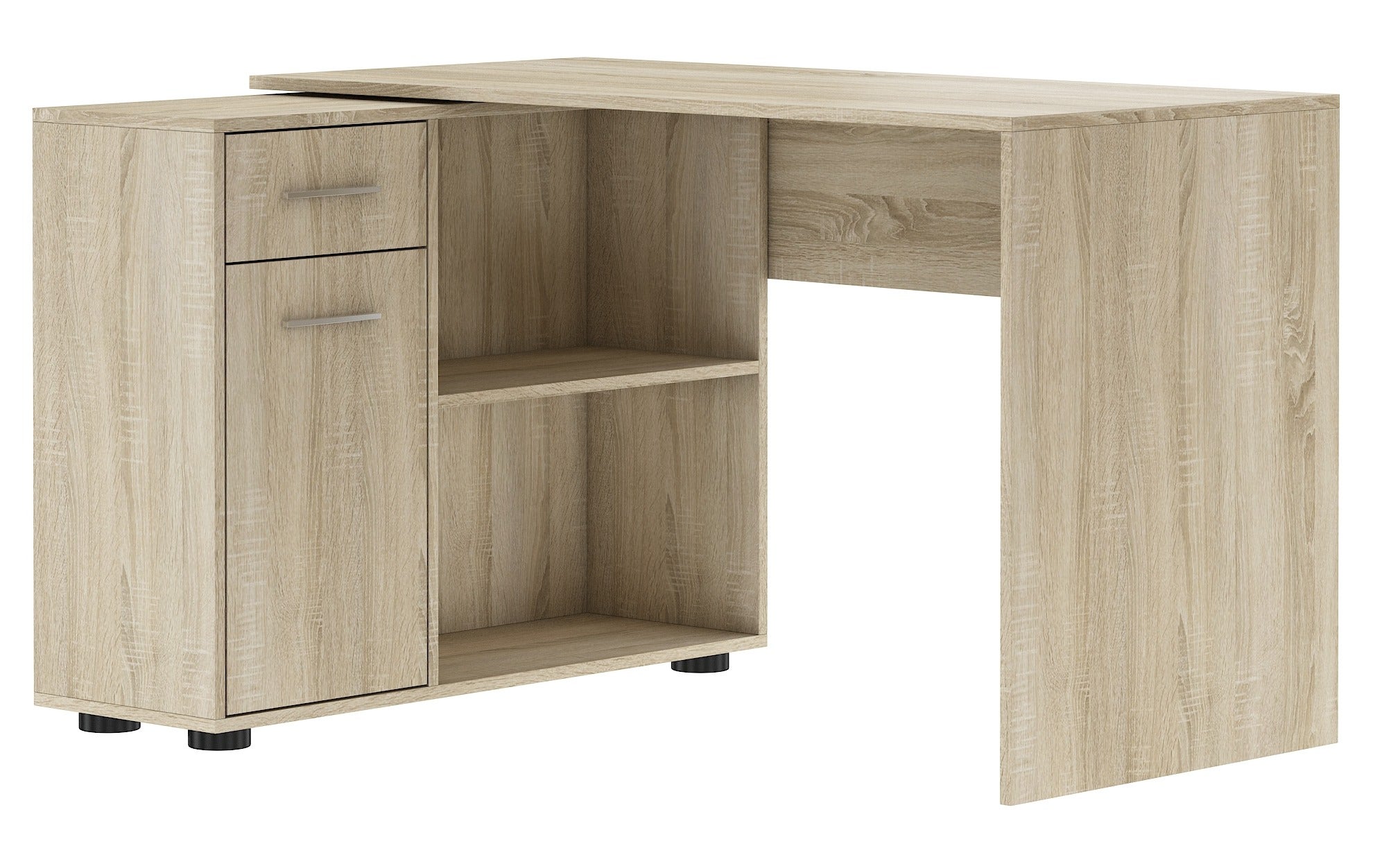 Bureau d'angle modulable bois clair avec rangement Paulo 120cm | Leroy ...