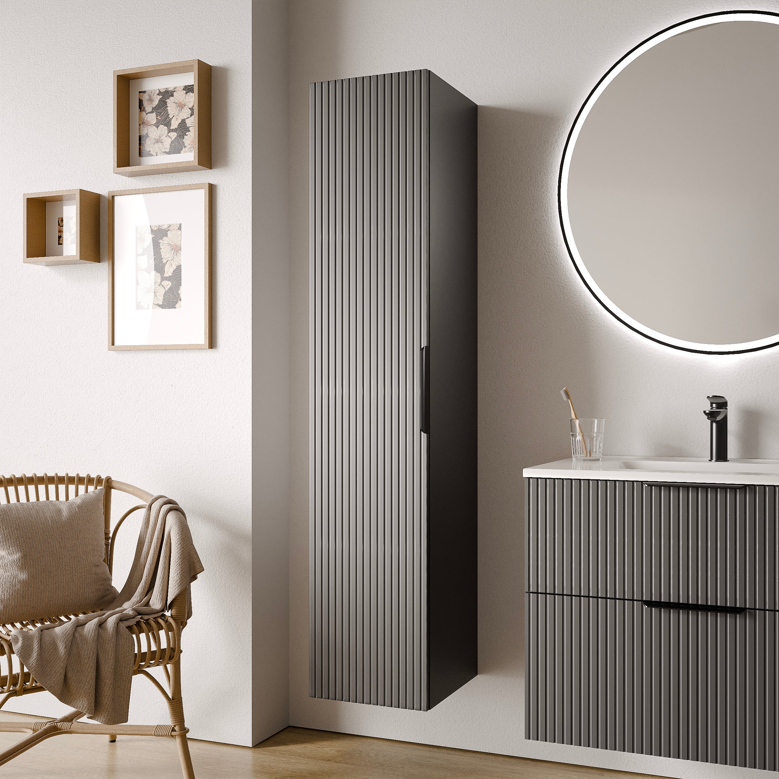 BERNSTEIN - Mueble de baño de pared 35x35x165cm (LxAnxAl) estriado ...