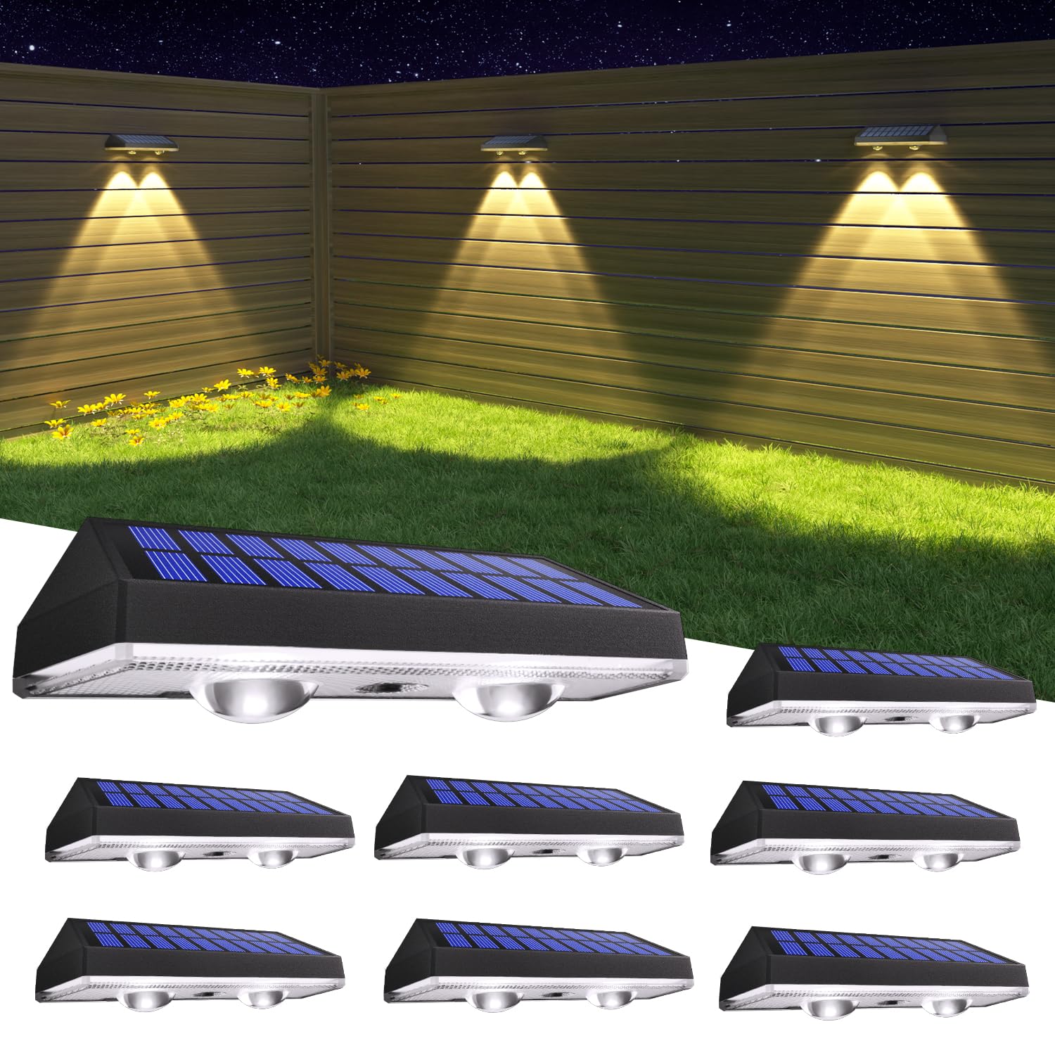 8Pack Luces solares para exteriores, IP65 Iluminación para vallas ...