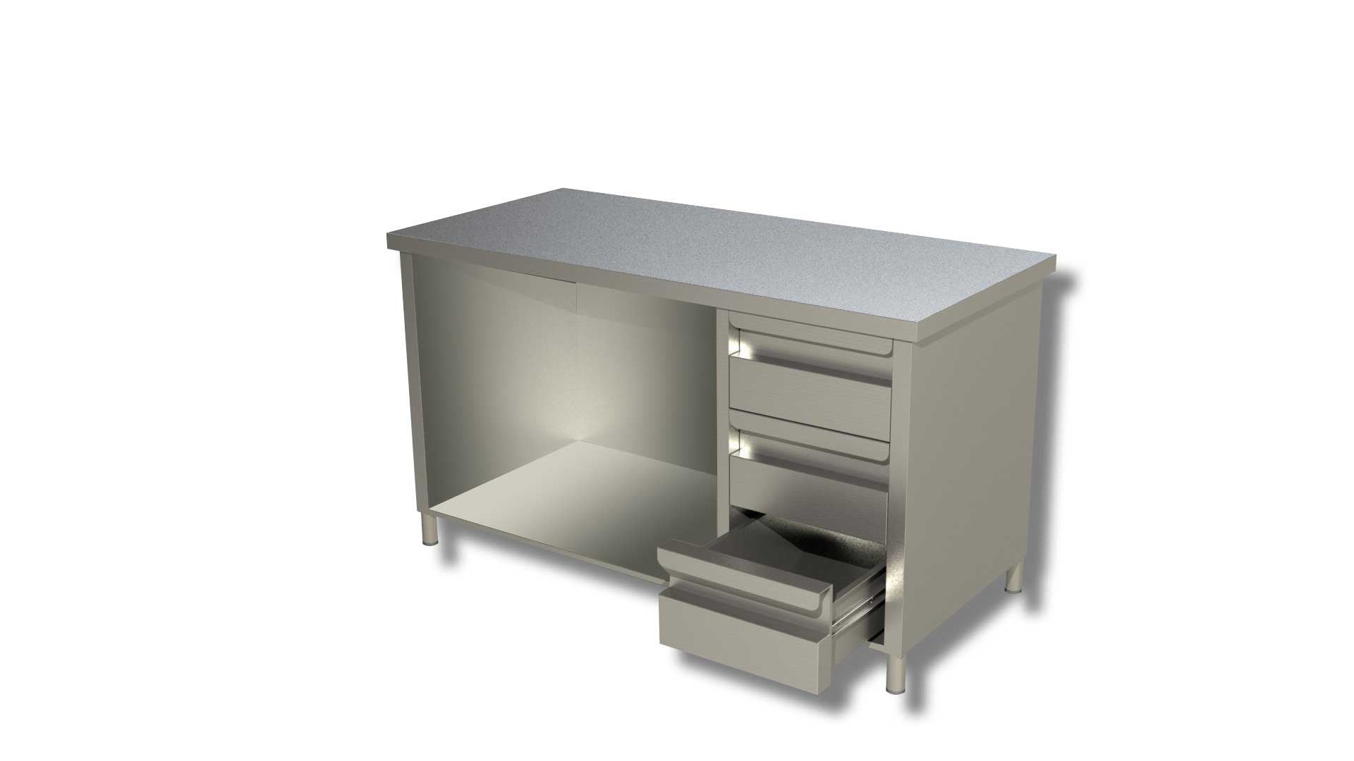 Table sur armoire ouverte avec 1 etagere et 3 tiroirs a droite Gamme ...