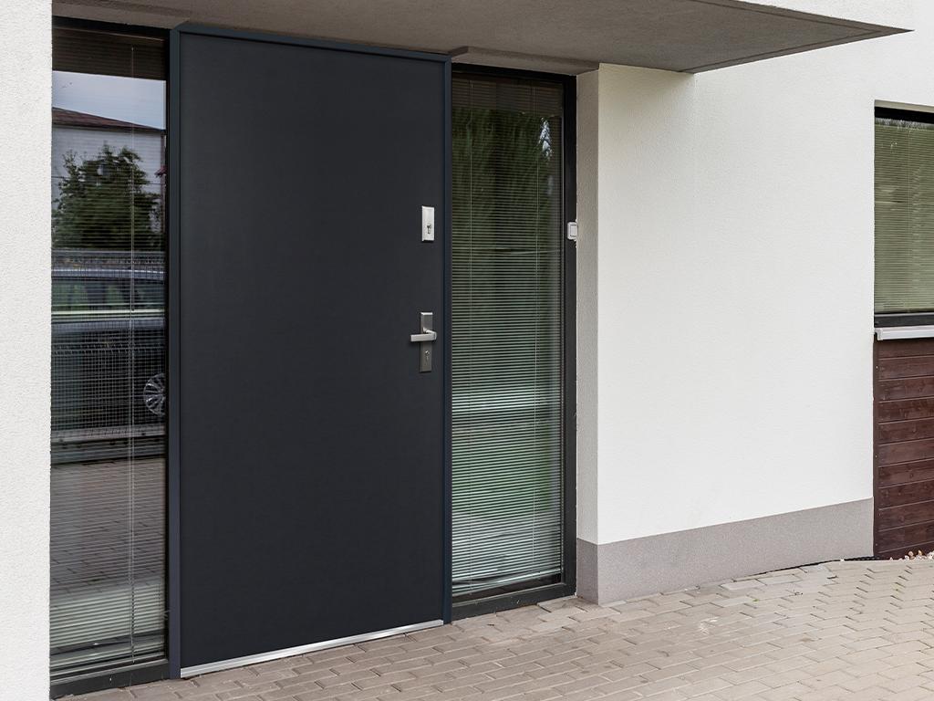 Porte d'entrée en acier pleine H207 x L100 cm anthracite - poussant ...