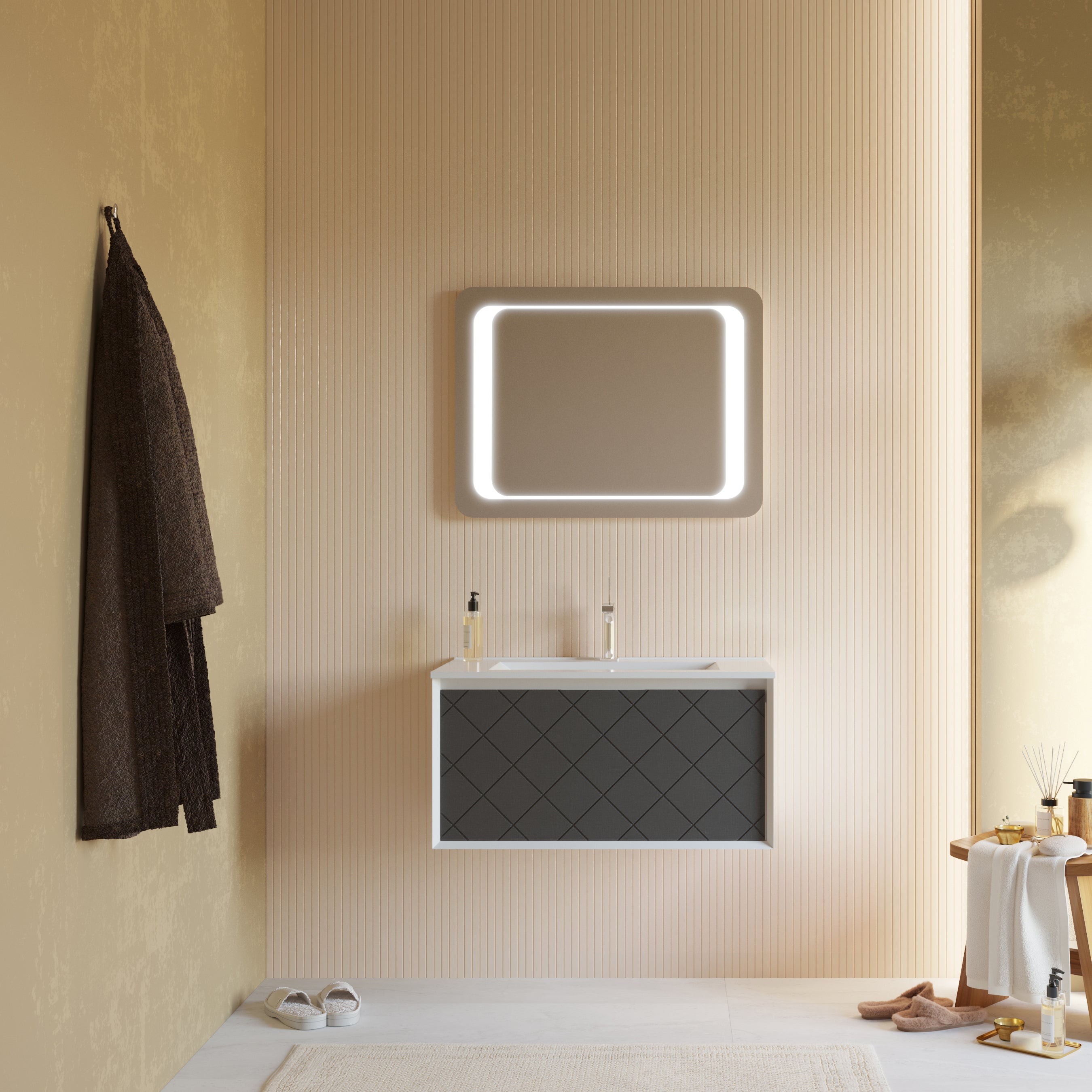 ARMARIO DE BAÑO 80CM BLANCO Y GRIS OSCURO CON ESPEJO 80x60 | MIAMI ...