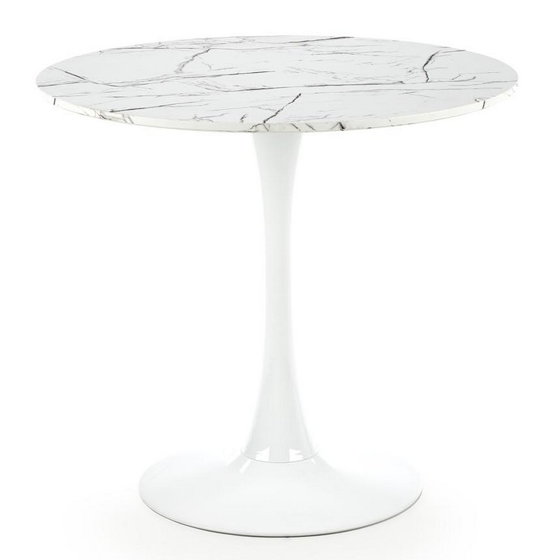 Table ronde 80 cm blanche avec plateau aspect marbre et pied en métal ...
