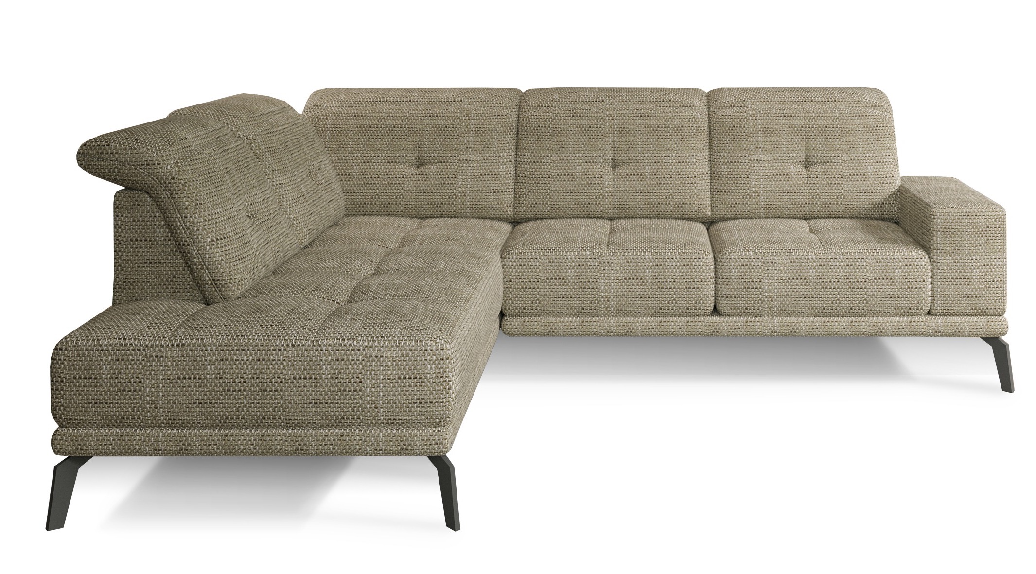 Canapé d'angle gauche design matelassé tissu beige chiné et pied noir ...