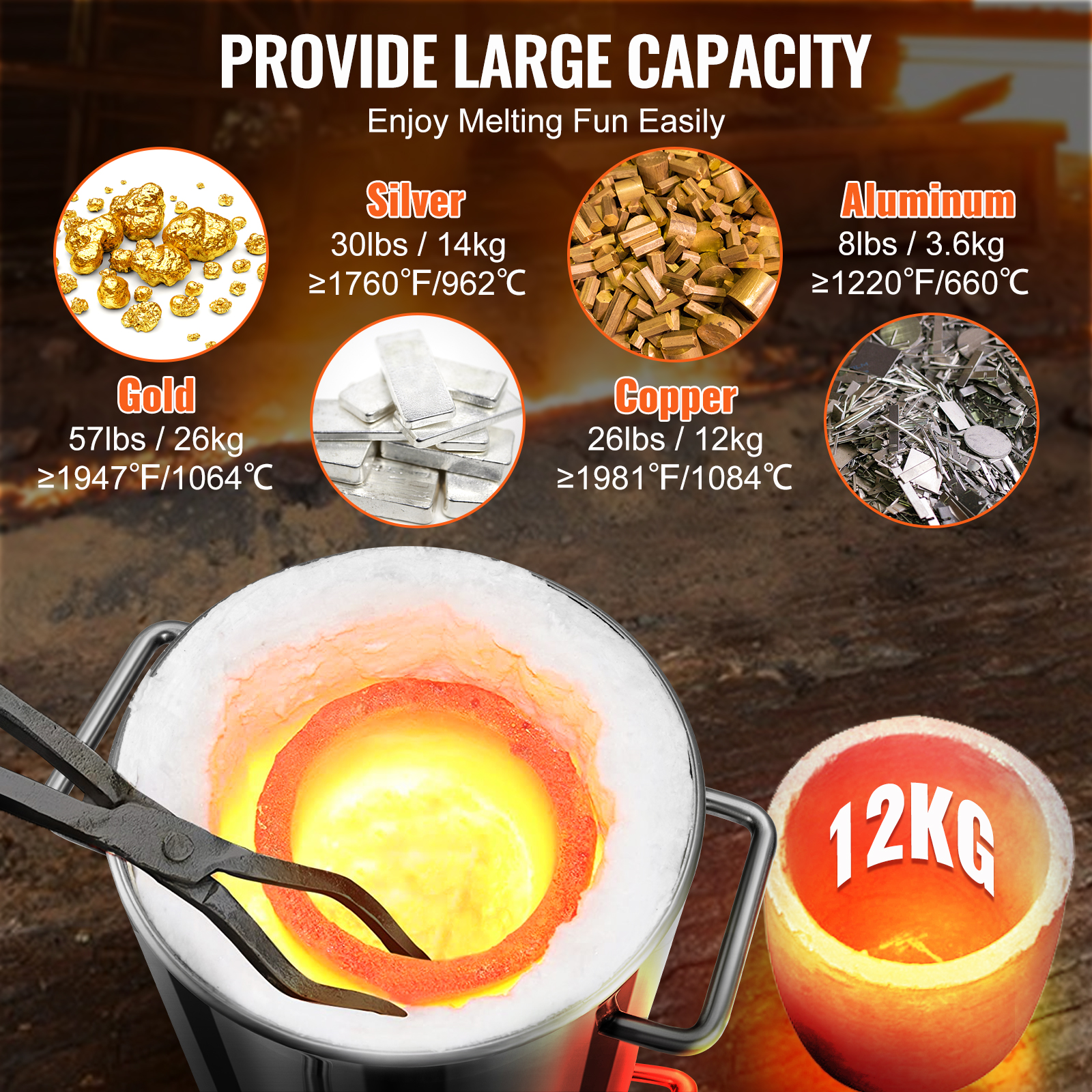 VEVOR Four de Fusion Gaz 12kg 1482℃, Fusion & Forgeage, Kit Fonderie ...