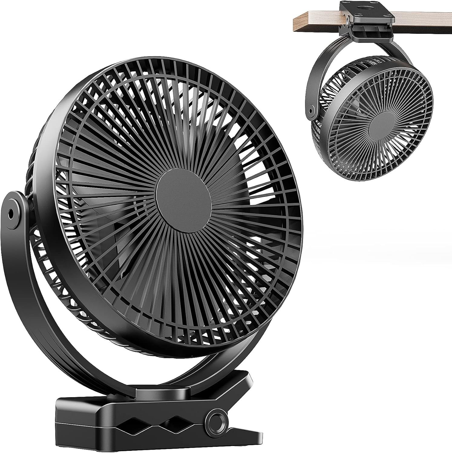 Ventilateur Pince USB 8 inch avec batterie 10000 mAh Noir | Leroy Merlin