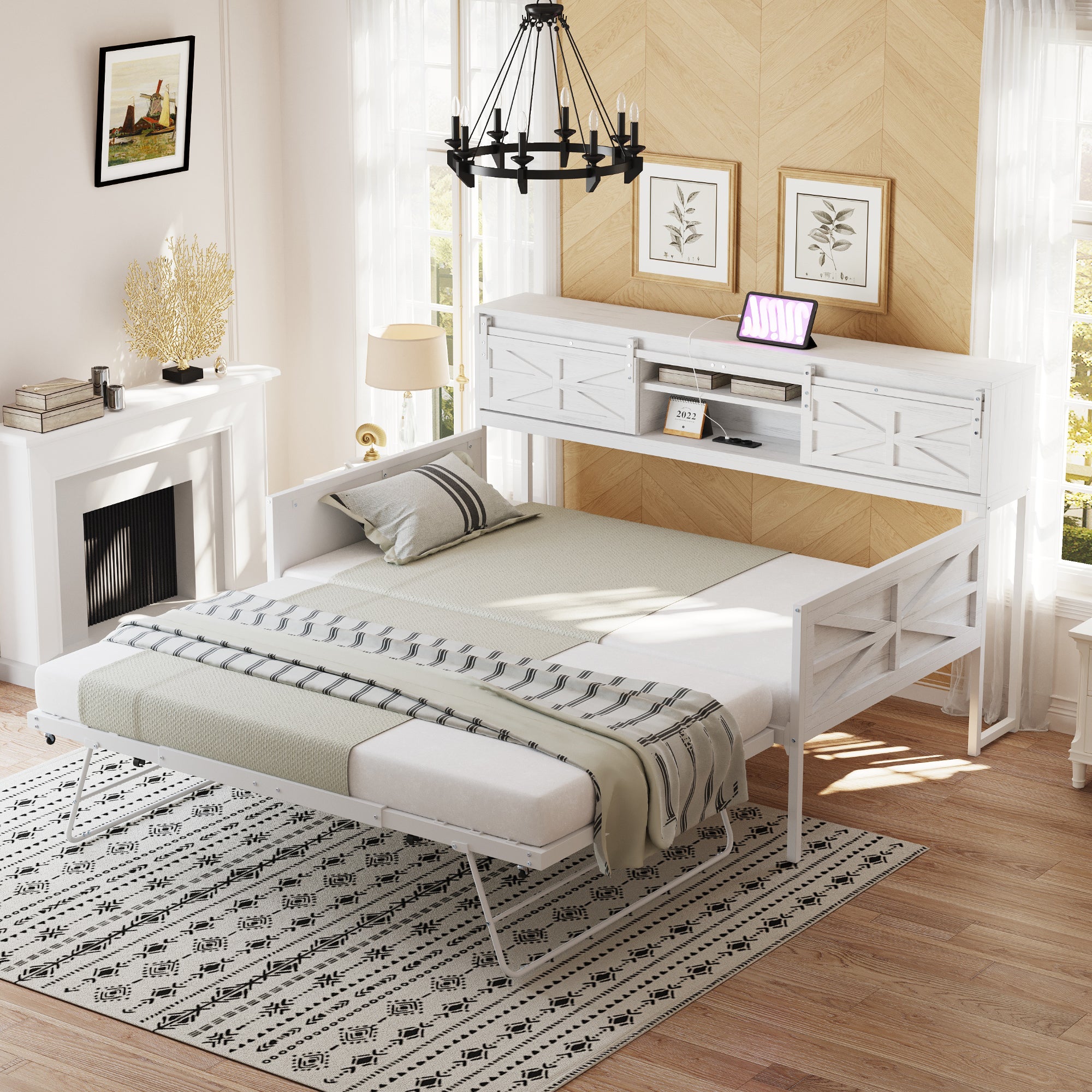 Lit Gigogne 90x200 cm - Lit Simple Extensible avec Rangement, Structure ...