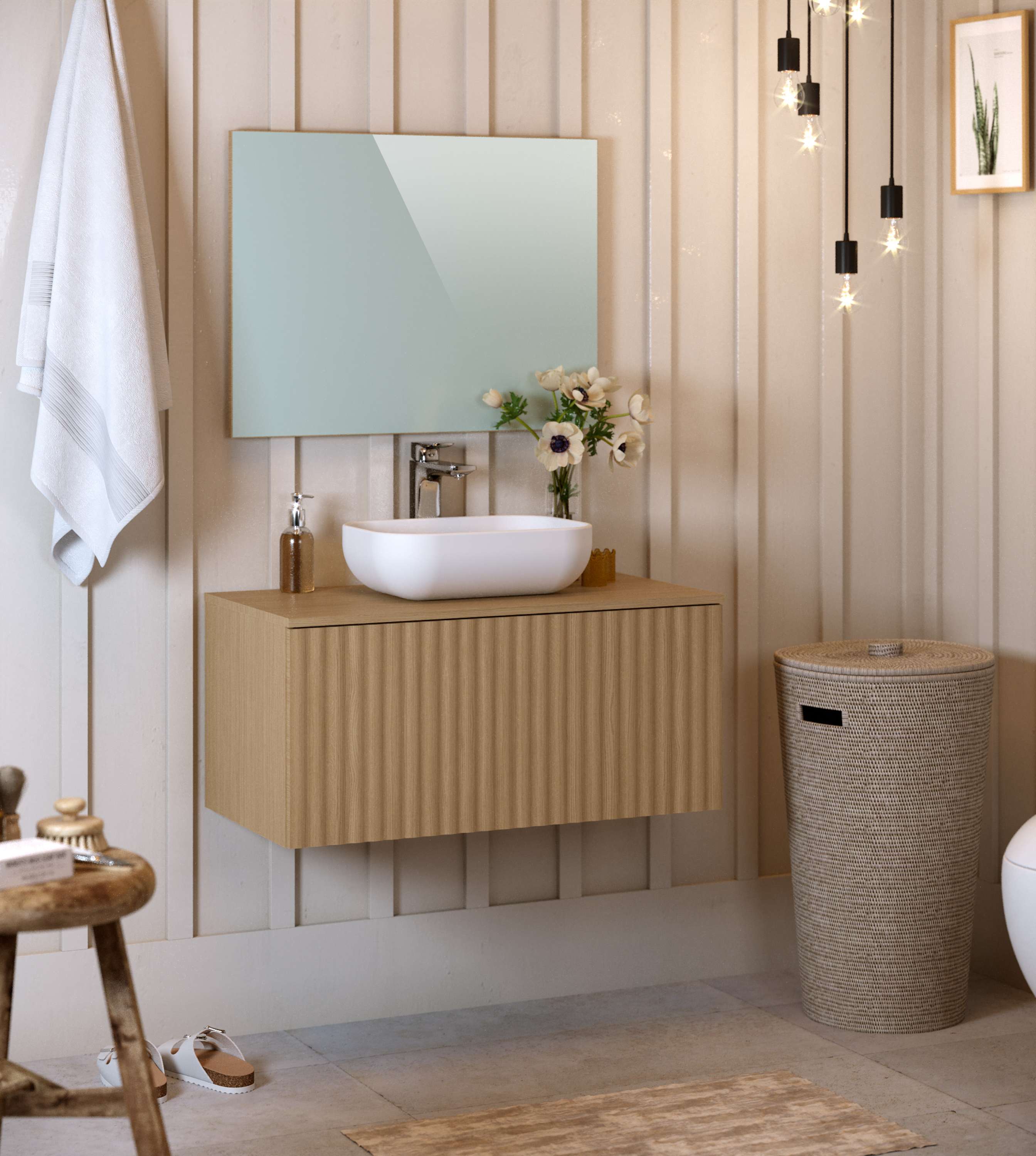 Mueble de baño 90 cm SANKA 2 cajones roble T-BATH Incluye lavabo ...