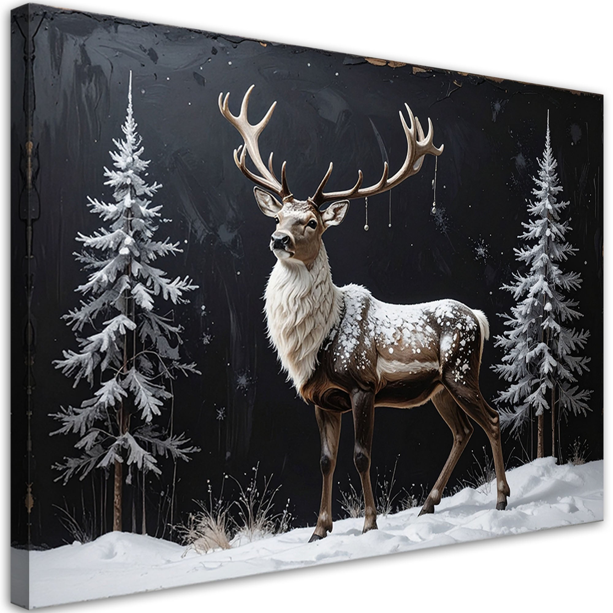 Impression sur Toile Renne hiver neige sapins de Noël Noël 60x40 ...