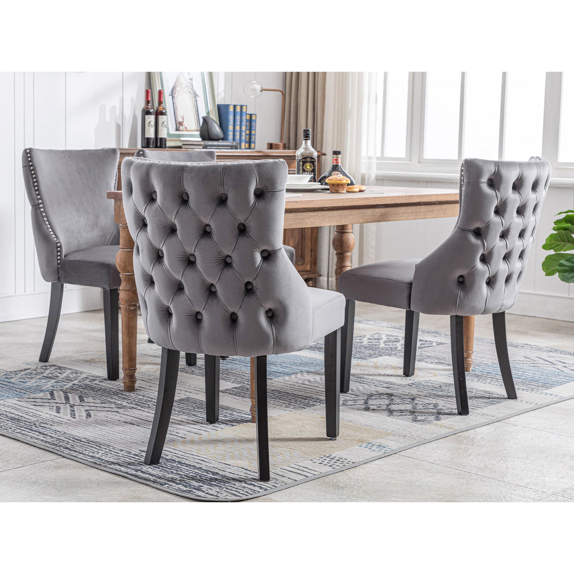 Lot de 2 chaise de salle à manger en velours gris avec matelassage à ...