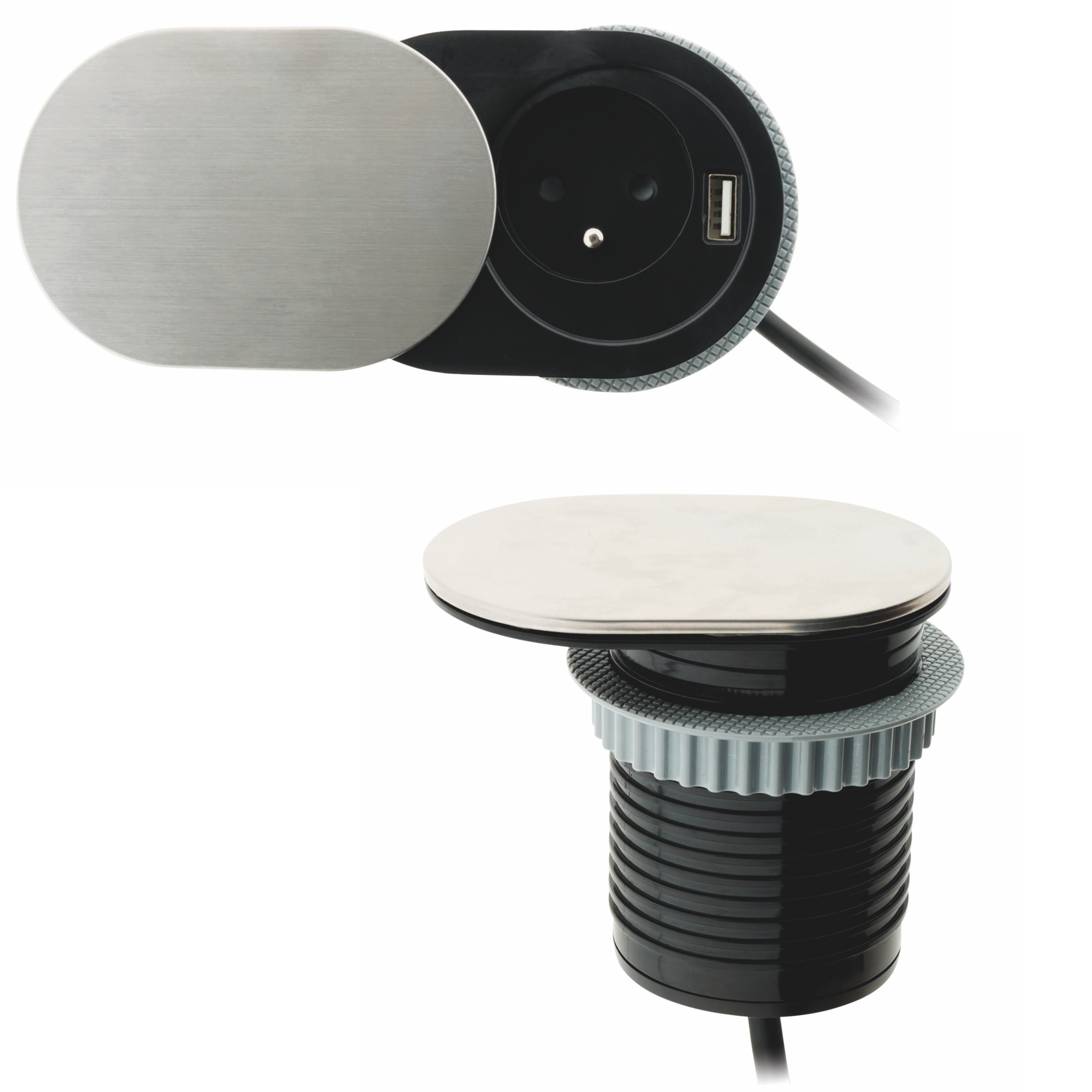Prise plan de travail GLISS - Bloc 1 prise coulissante + 1 USB-A inox ...