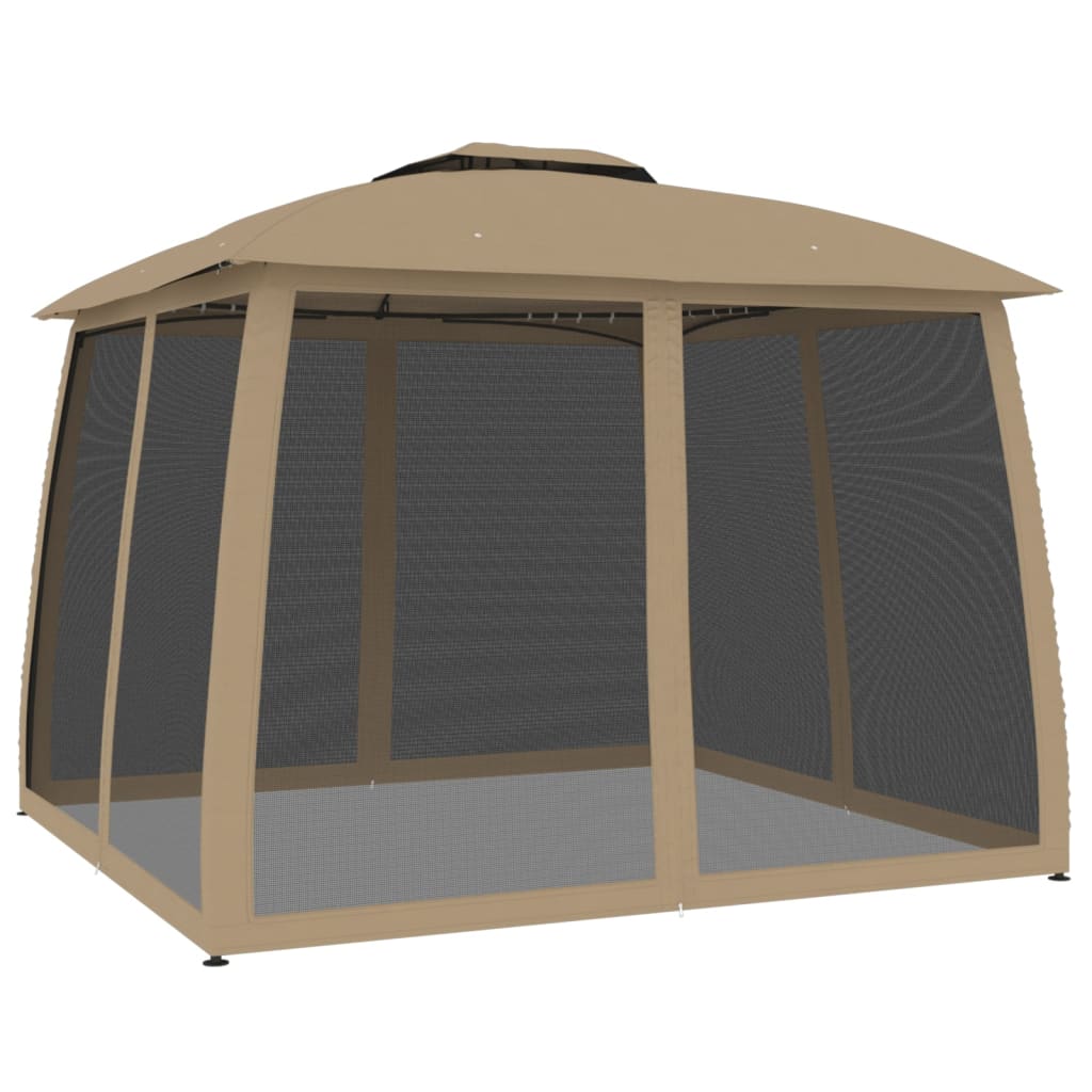 Gazebo a doppio tetto con pareti in rete metallica color tortora 2,93 x ...