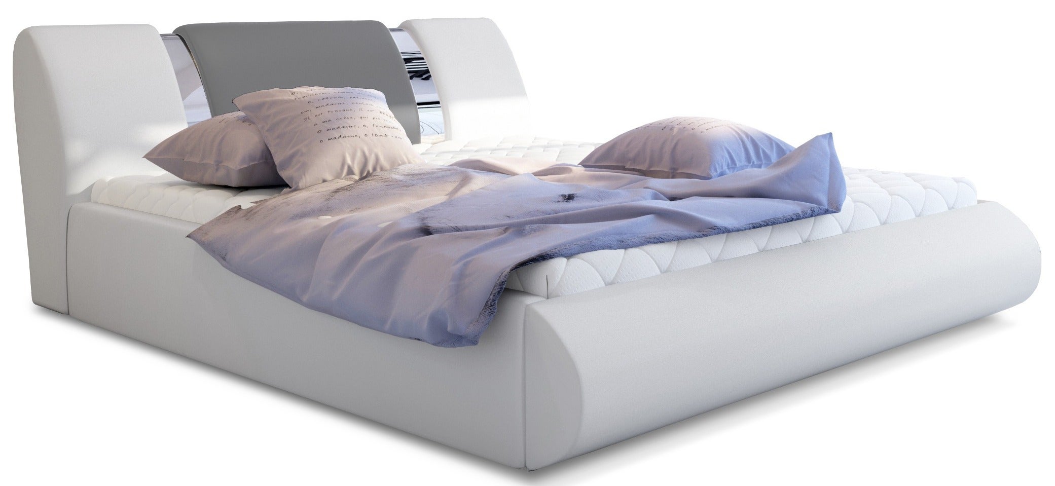 Lit coffre 180x200 simili blanc-gris et métal chromé Flavien | Leroy Merlin