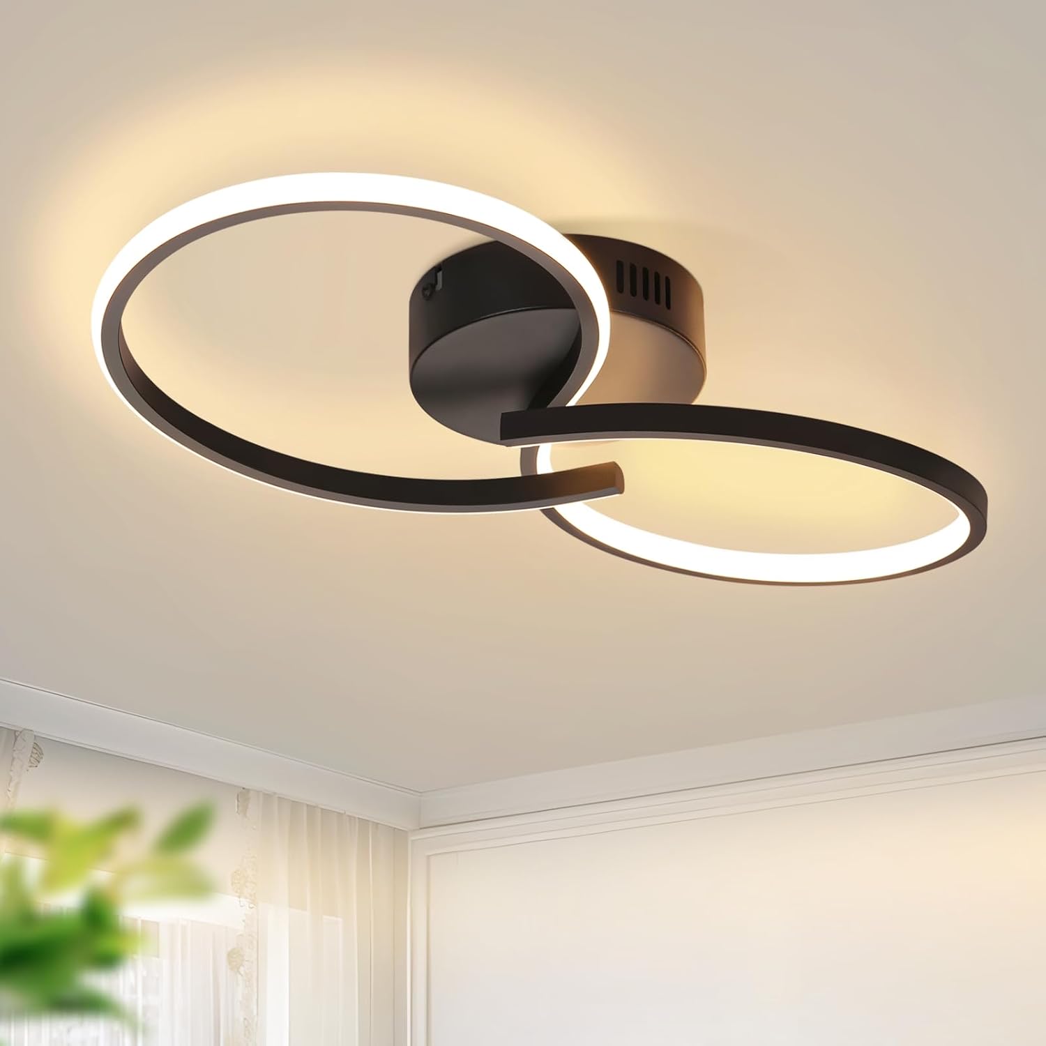 NETTLIFE Plafón LED moderno salón negro 12W interior 3000K LED blanco ...
