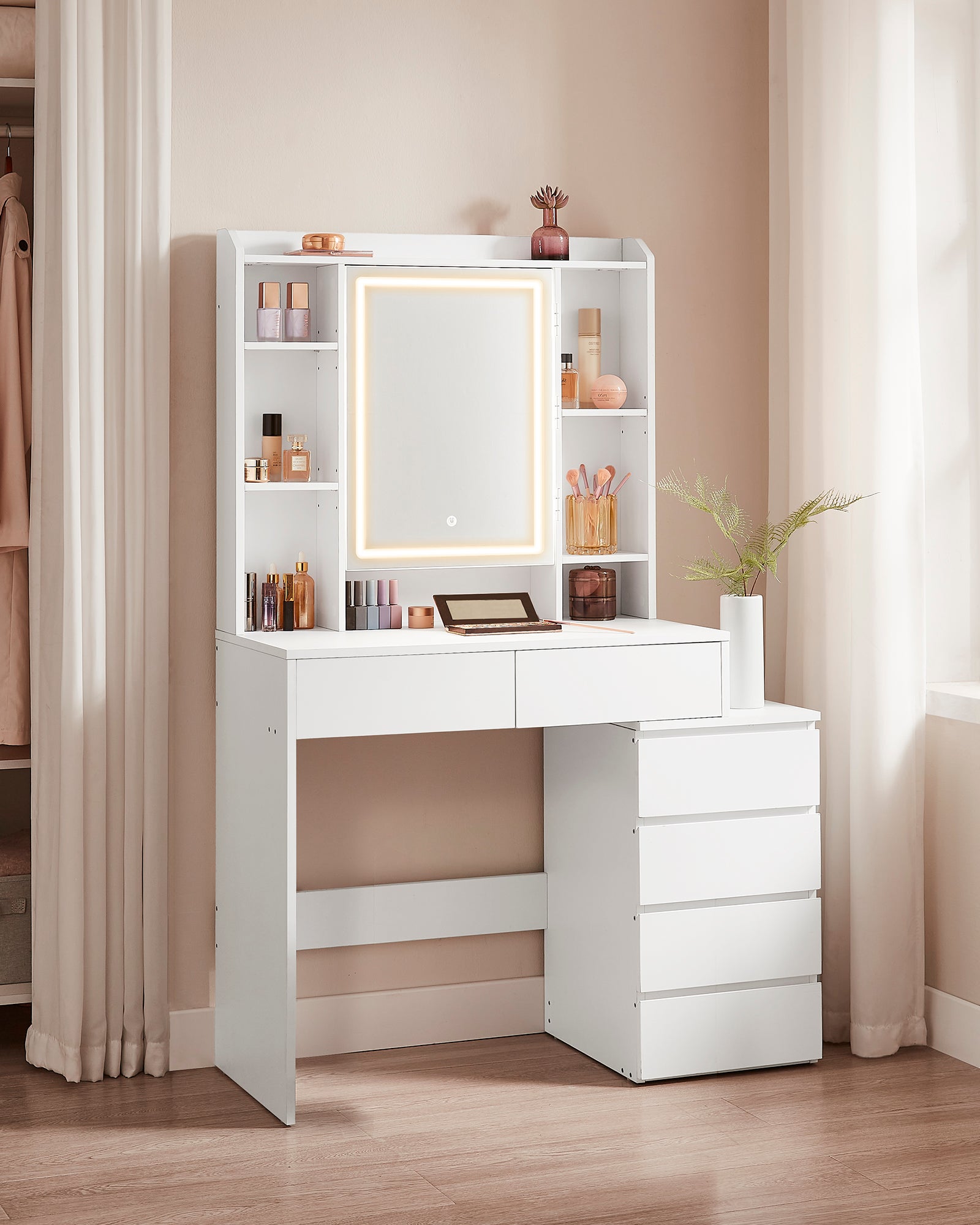 Coiffeuse, Grand Miroir LED à Luminosité Réglable, Table de Maquillage ...