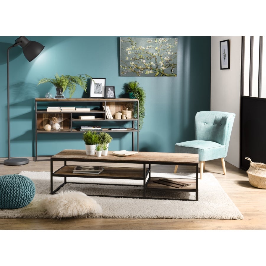 ALIDA - Table basse rectangulaire marron avec tablettes Teck recyclé ...