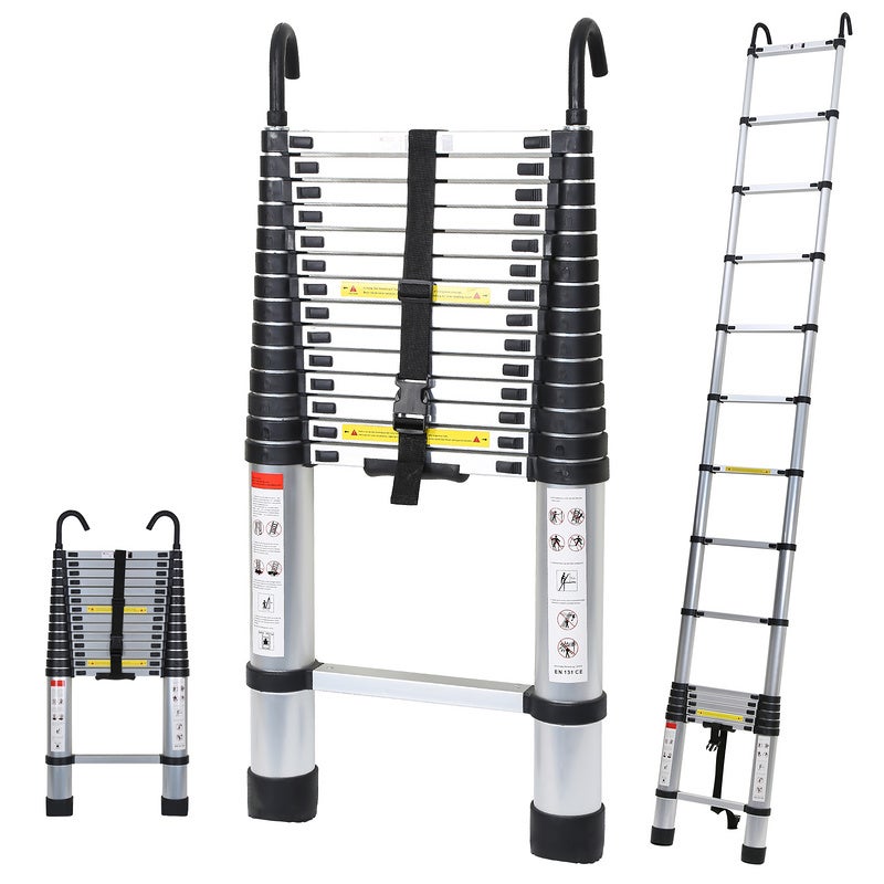 Escalera Telescópica Con Gancho Escalera De Tijera Plata 4,4m | Leroy ...