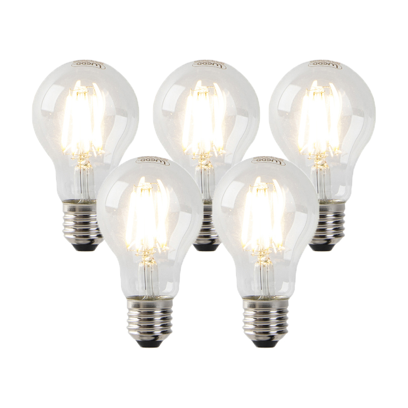 Set de 5 bombillas LED E27 regulables transparente 7W 806lm 2700K | Leroy Merlin