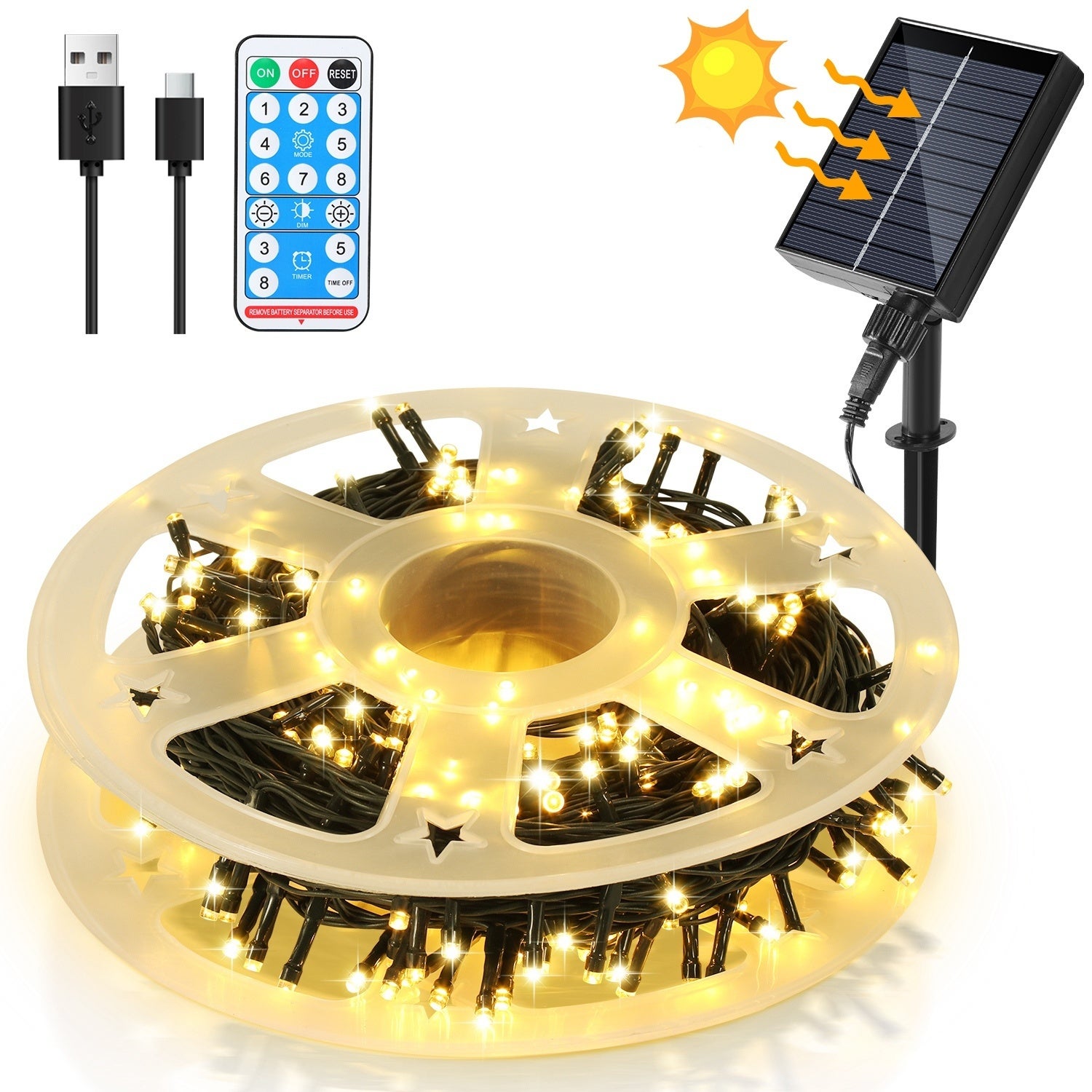 Oświetlenie solarne LED 500 diod LED 50 m IP44 8 trybów Ślub Zewnętrzne ...