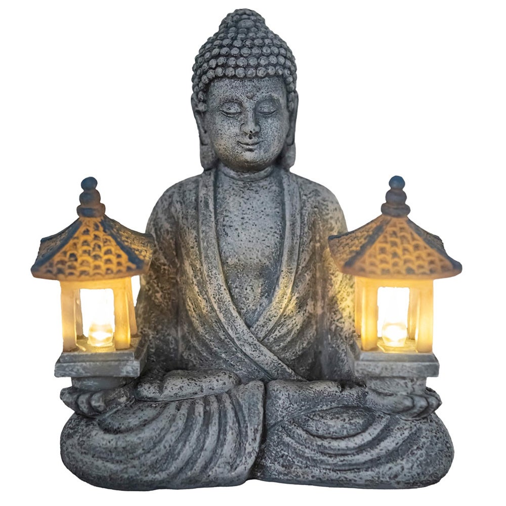 Estatua de Buda sentado de resina, decoración solar para jardín, Buda ...
