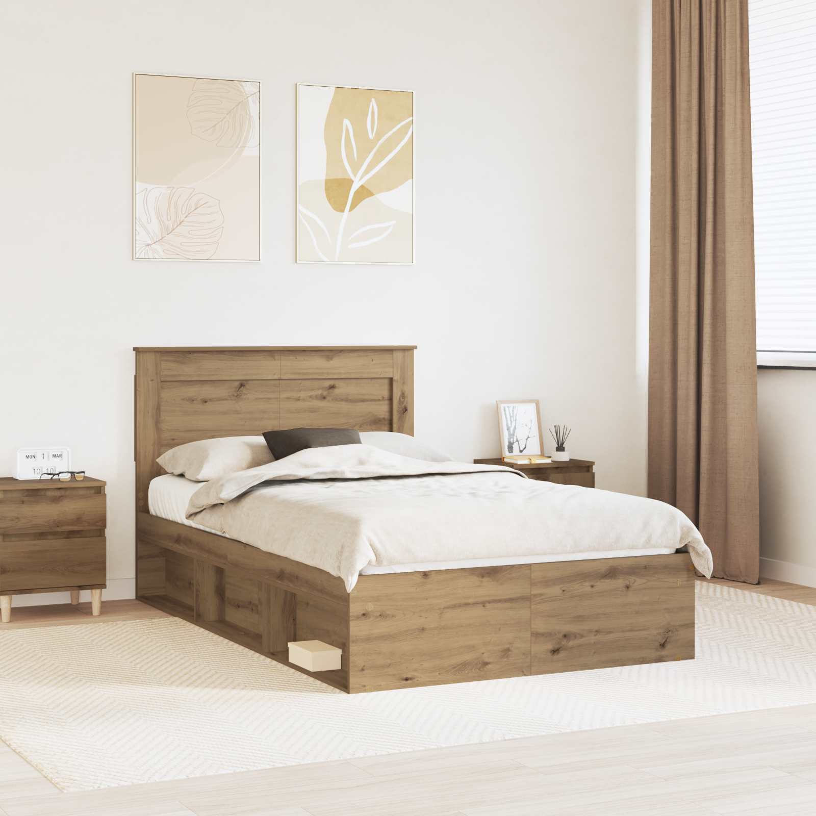 Estructura de cama de roble artesanal, 120 x 200 cm, pino macizo ...