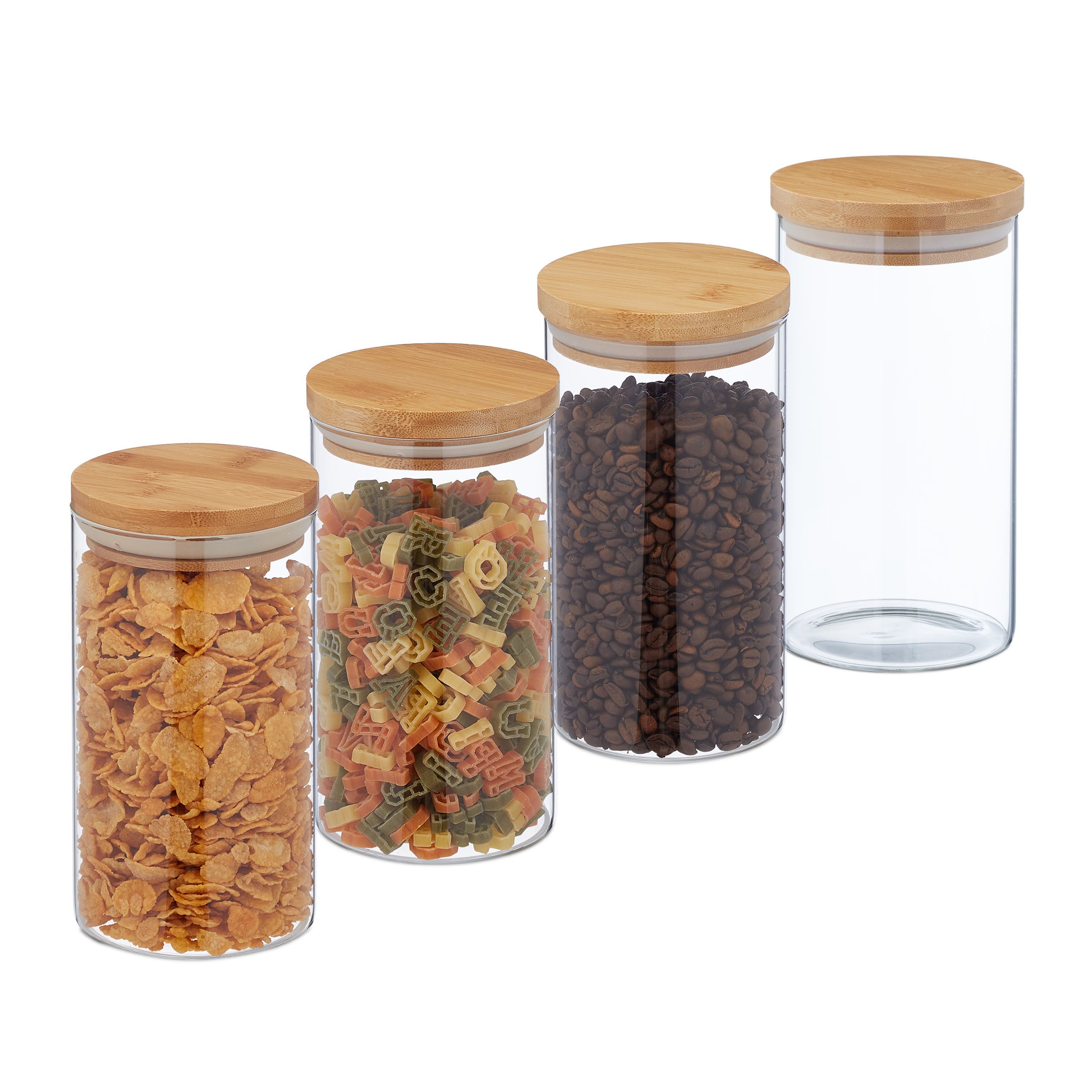 Botes Cristal 1000 ml, Set 4, Recipientes Cocina Grandes, Tapa Bambú ...