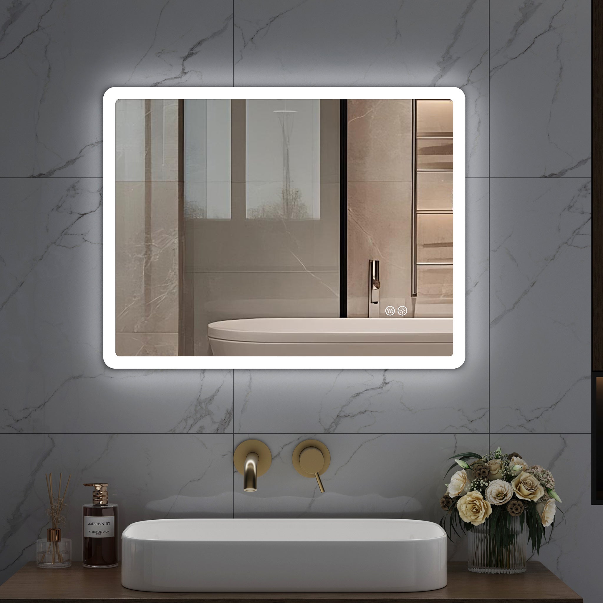 Specchio da bagno LED 50x70 cm, antiappannamento, dimmerabile, funzione ...