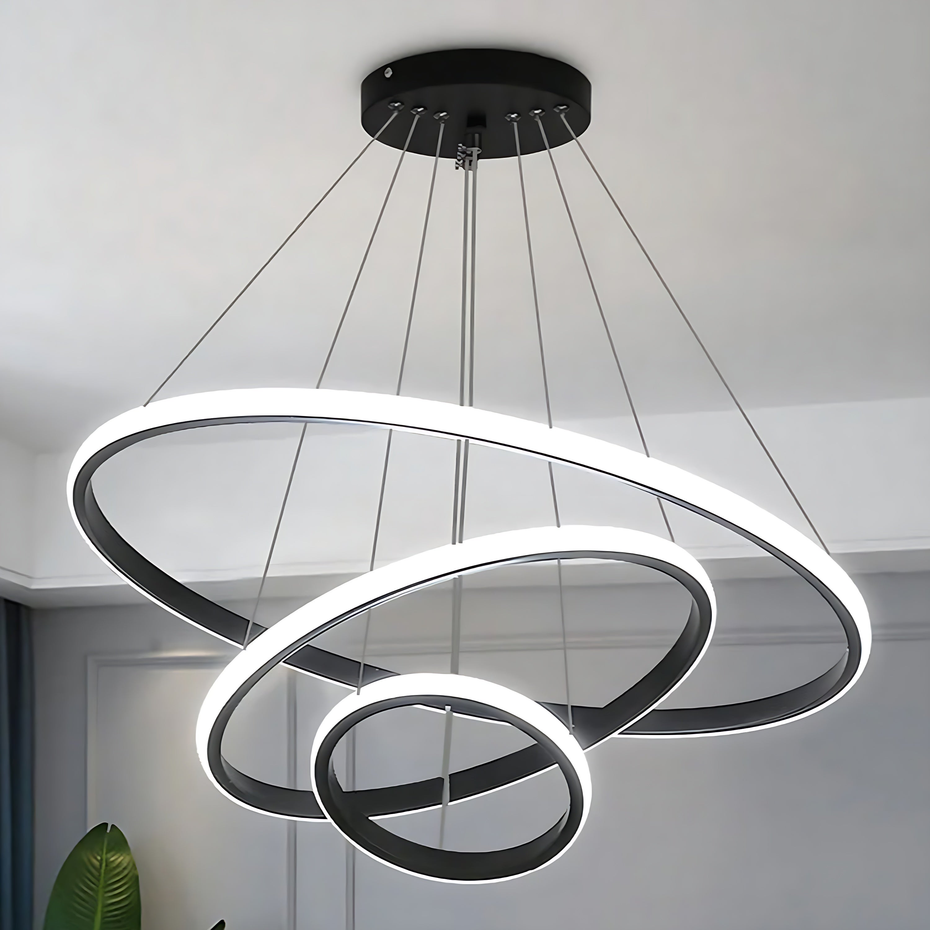 LED Suspension Lustre Dimmable 76W, Rond Noir, en Aluminium, avec 3 ...