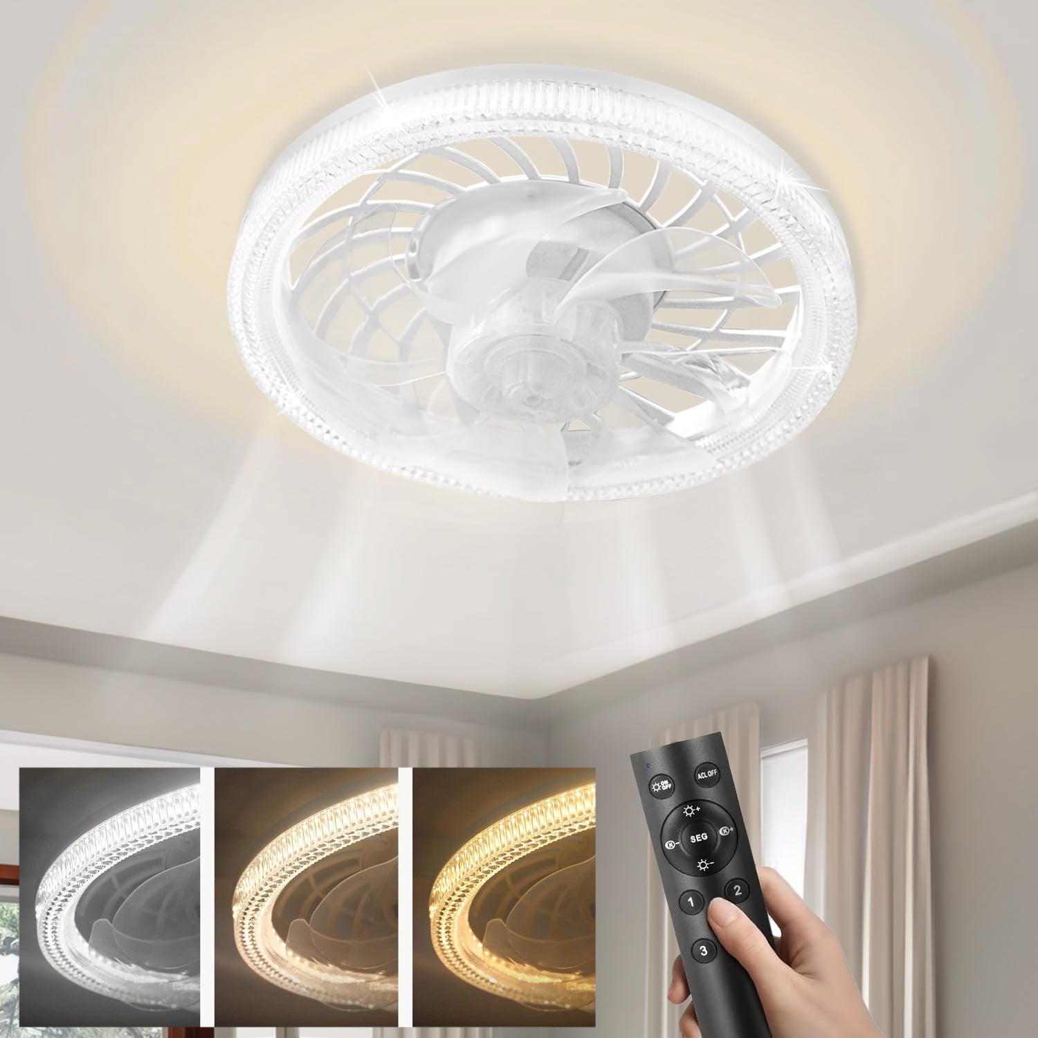 Ventilateurs de plafond avec lumières et télécommande, ventilateur de plafond à profil bas à ...