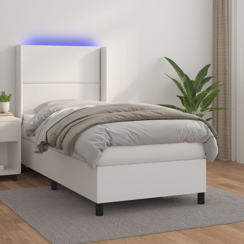 Cama box spring y colchón LED cuero sintético blanco 90x200 cm | Leroy ...