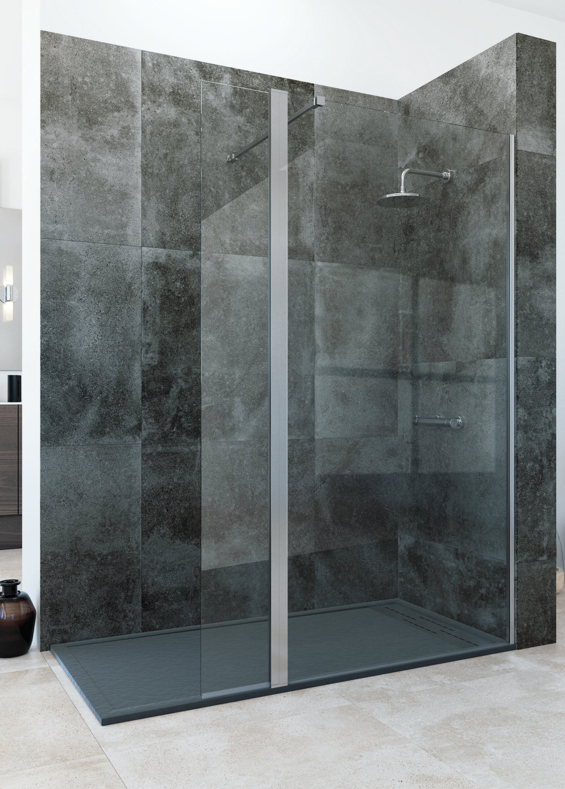 Mampara Frontal Fija+Abatible. Sin Perfil. Cristal 6mm. Cromo Brillo ...