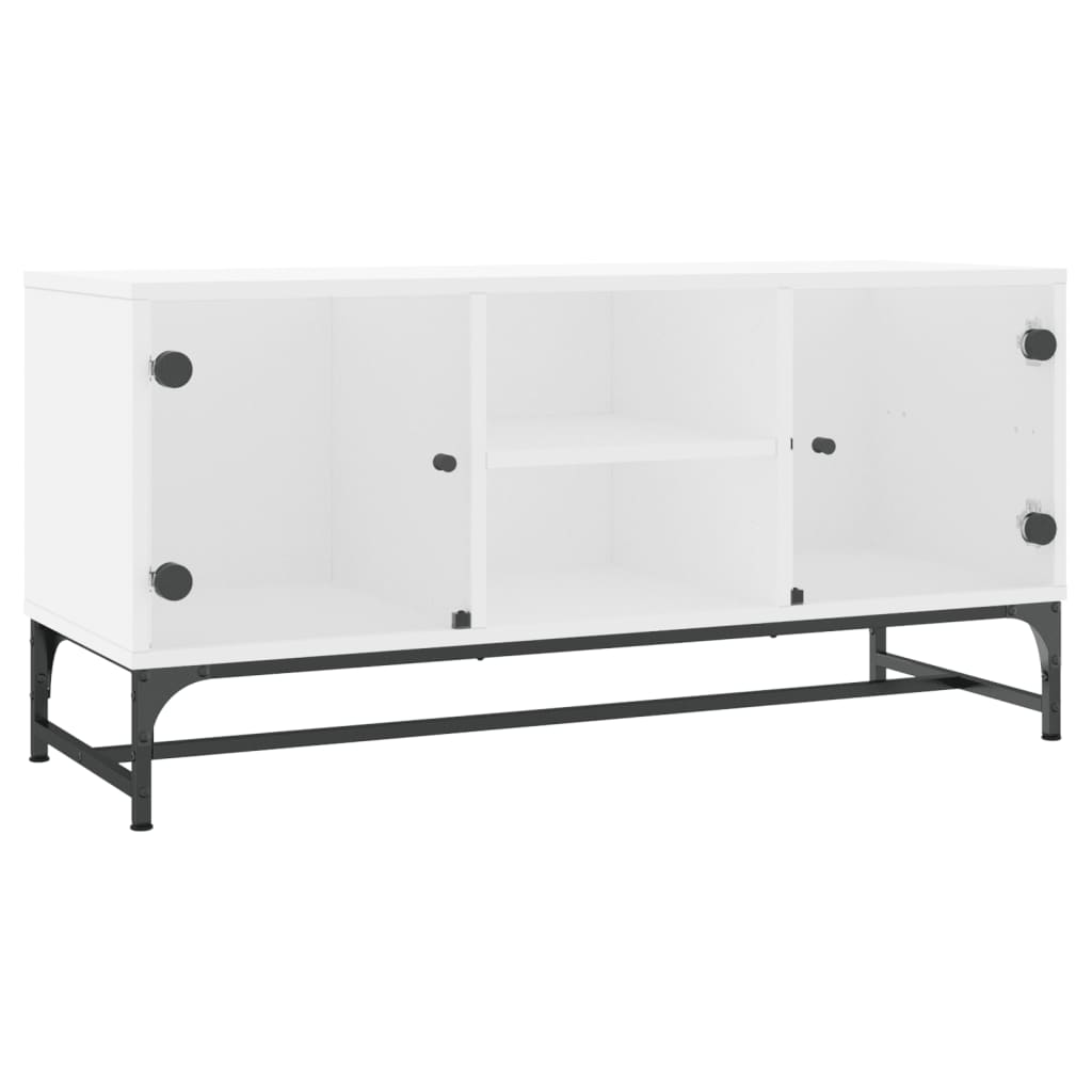 Mueble de TV con puertas de vidrio blanco 102x37x50 cm | Leroy Merlin