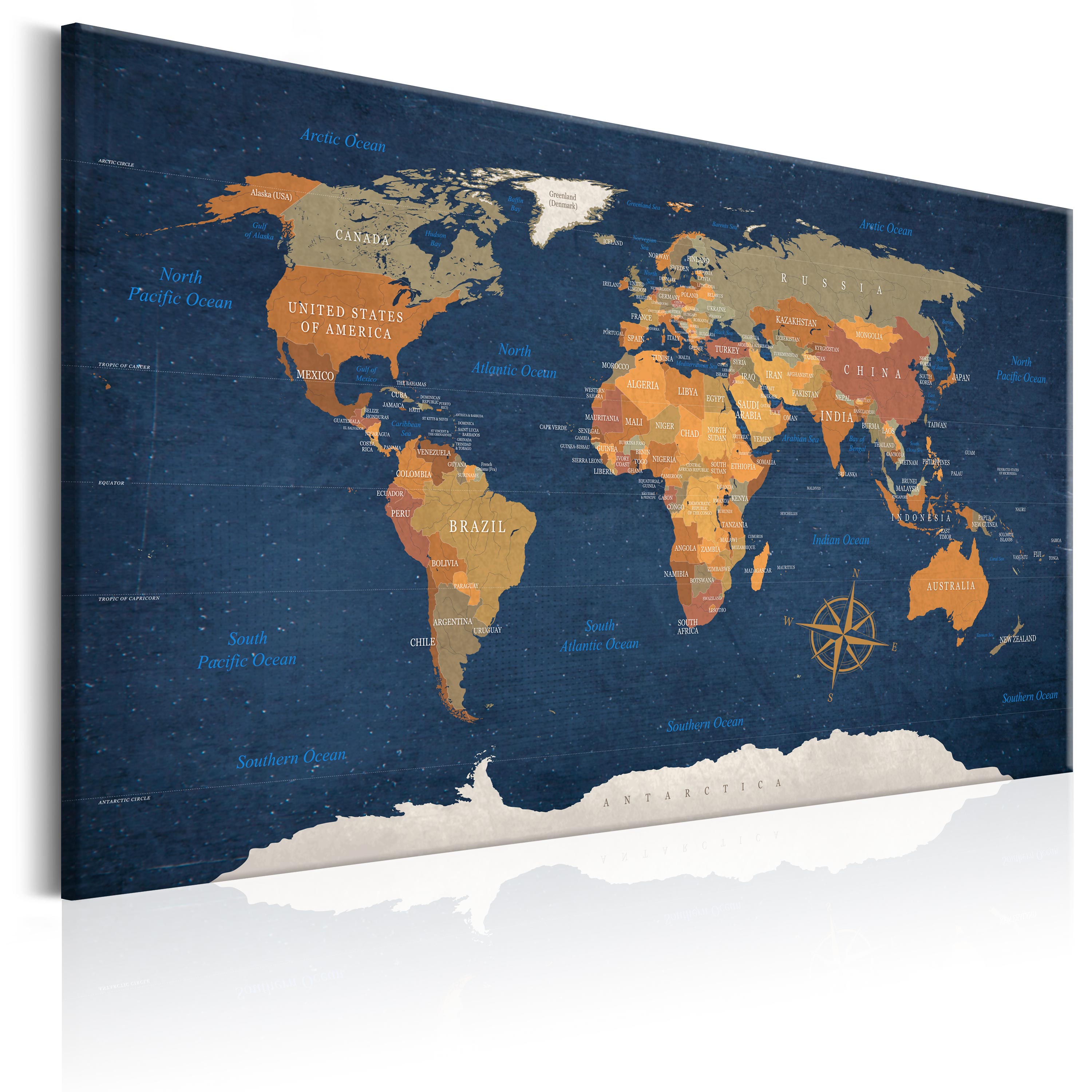 Tableau - World Map: Ink Oceans [30x20] | Leroy Merlin