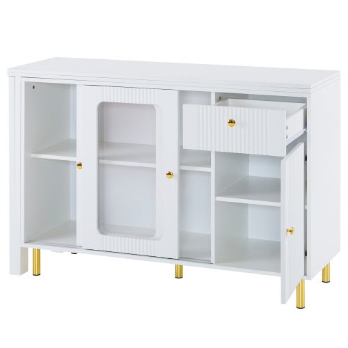 Buffet moderno blanco con mesa extensible plegable, pies metálicos ...