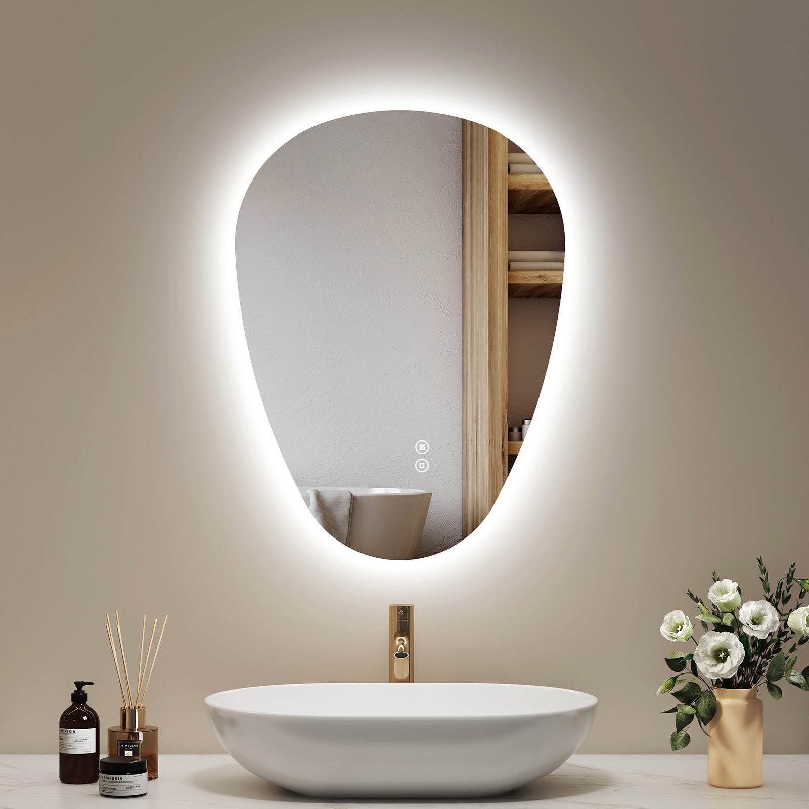 EMKE Miroir Salle de Bain avec Éclairage, 60 x 45 cm, Miroir LED ...
