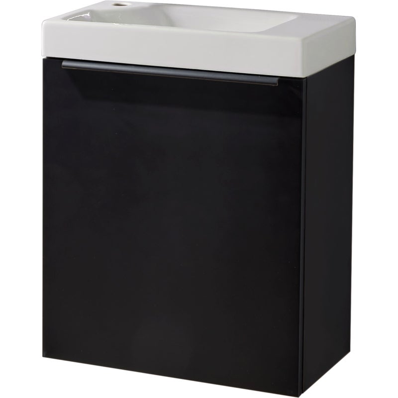 Meuble Noir mat Solo avec poignée noire et lave-mains pour robinet à ...