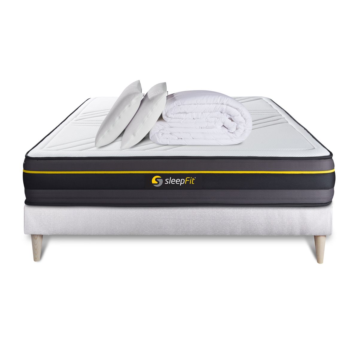 Matelas Active - Matelas à mémoire de forme - Ep. 24 cm - sommier kit Blanc avec 2 oreillers et ...