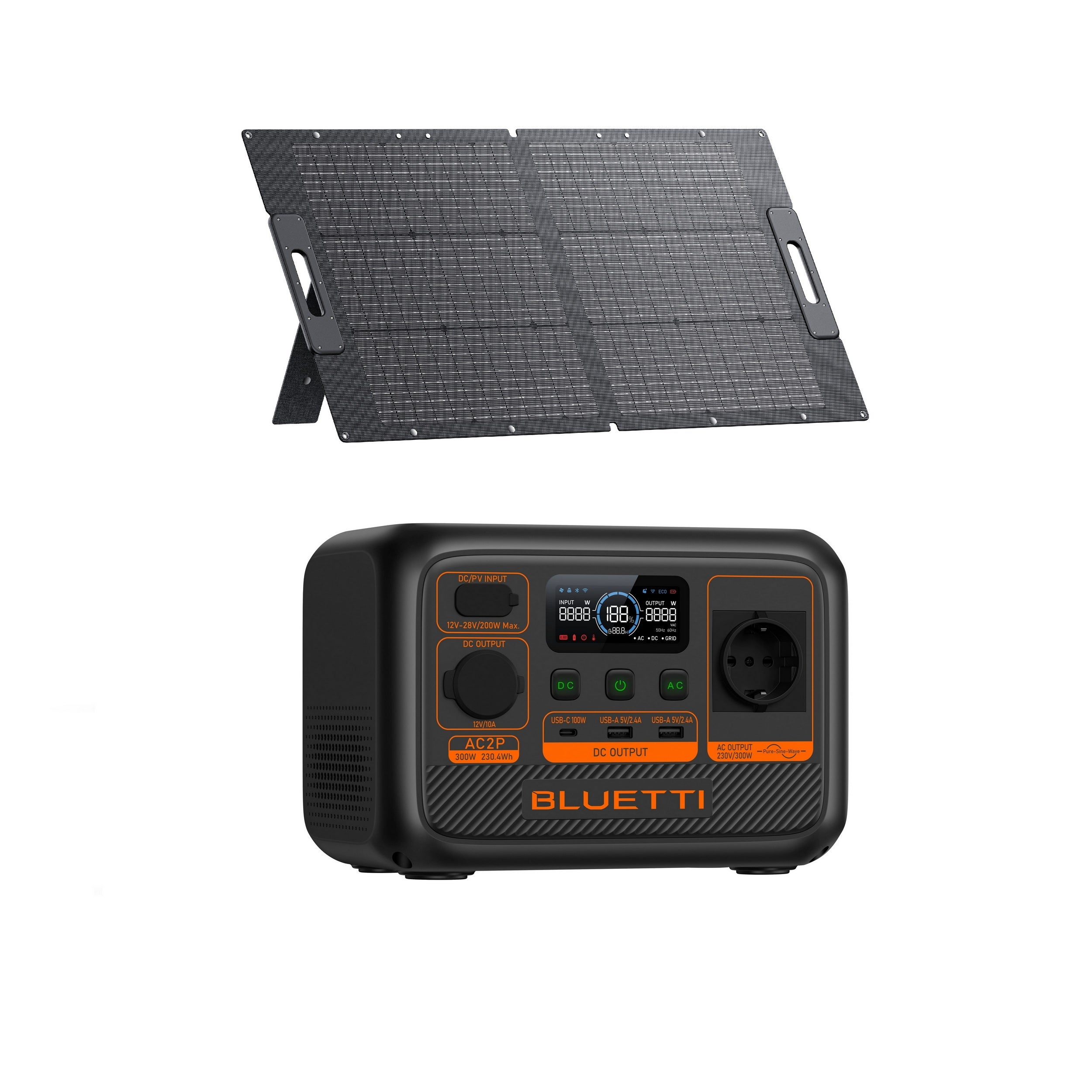 Kit de estación de energía profesional BLUETTI AC2P con panel solar de 100 W, 230 Wh, power ...